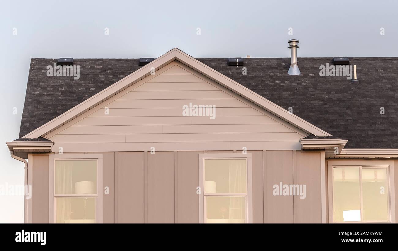 Panorama frame Simple American house with gable roof day light Stock ...