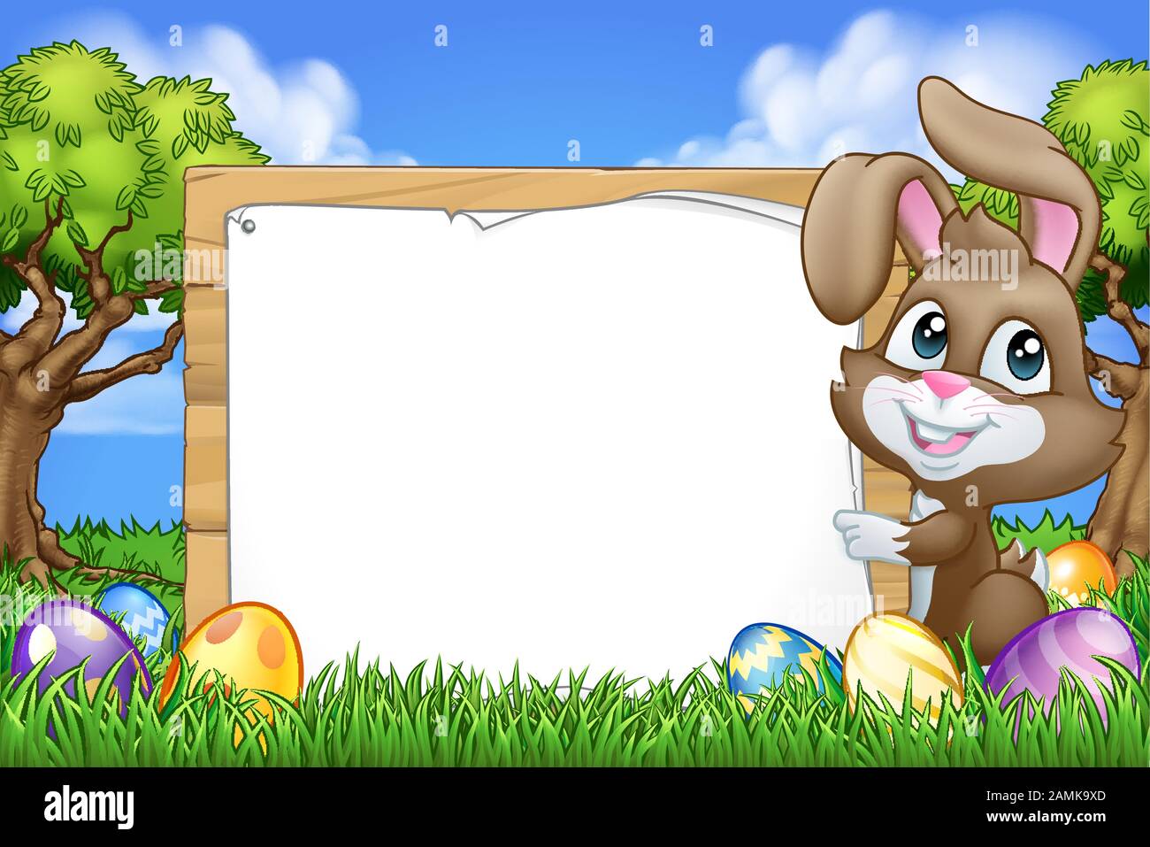 Easter Bunny Rabbit Eggs Sign Background Cartoon Stock Vector Image ...