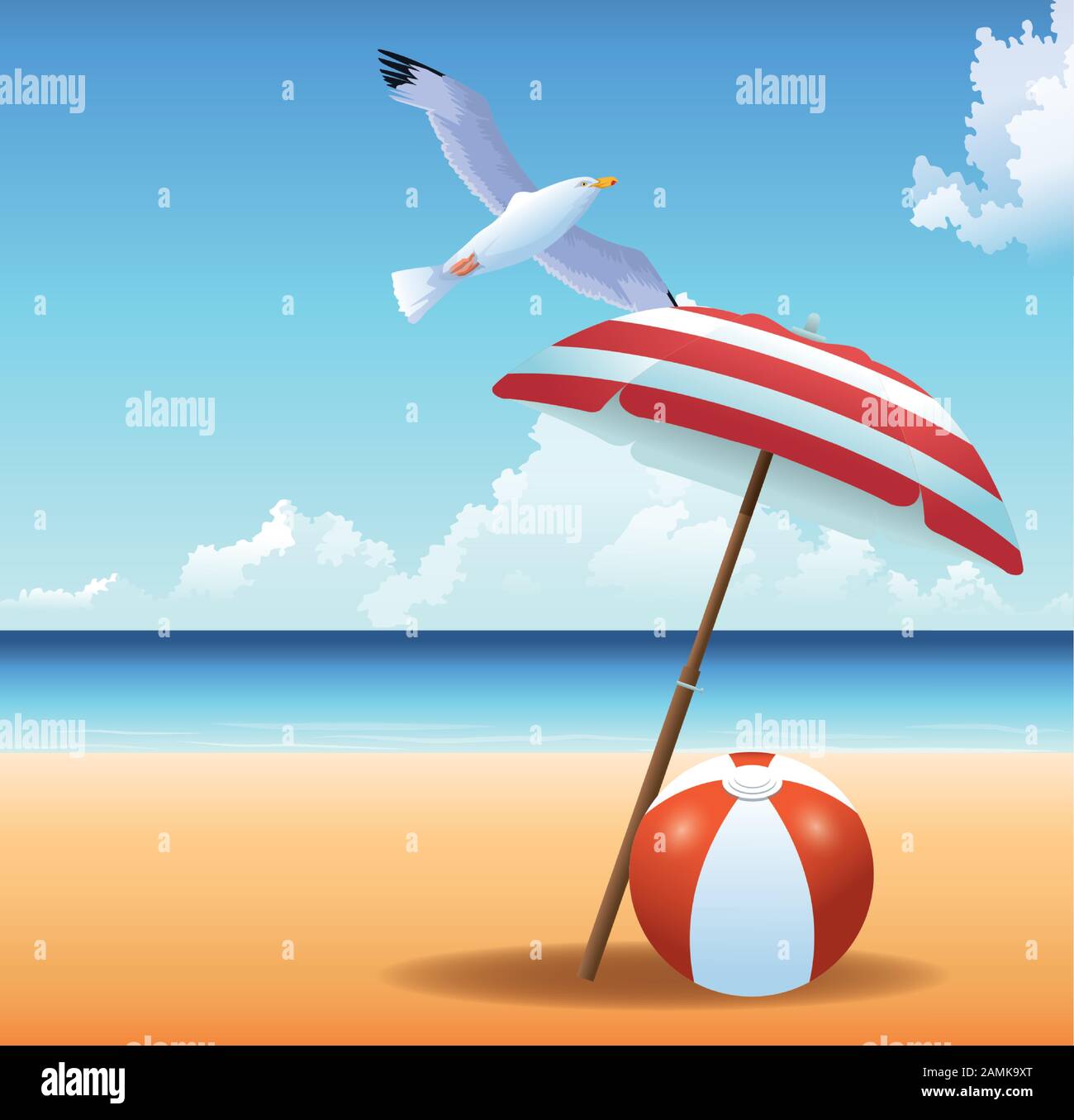 summer time in beach ball seagull umbrella vacations Stock Vector Image ...