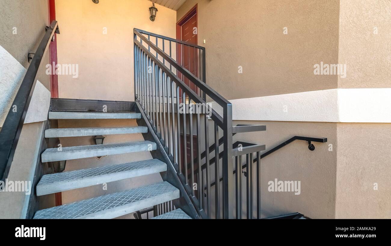 Panorama Interior open tread steps in an apartment block Stock Photo ...