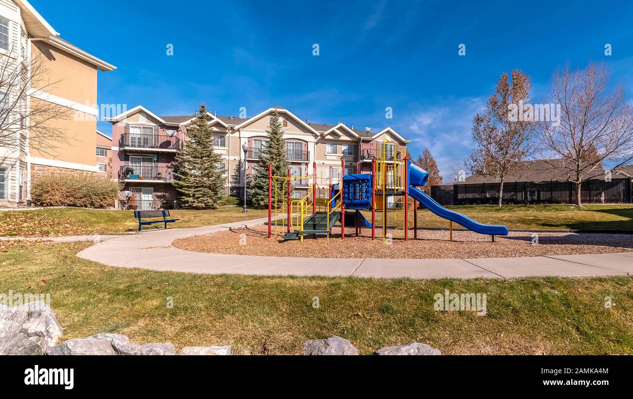 Panorama frame Kids playground in an urban park day light Stock Photo ...
