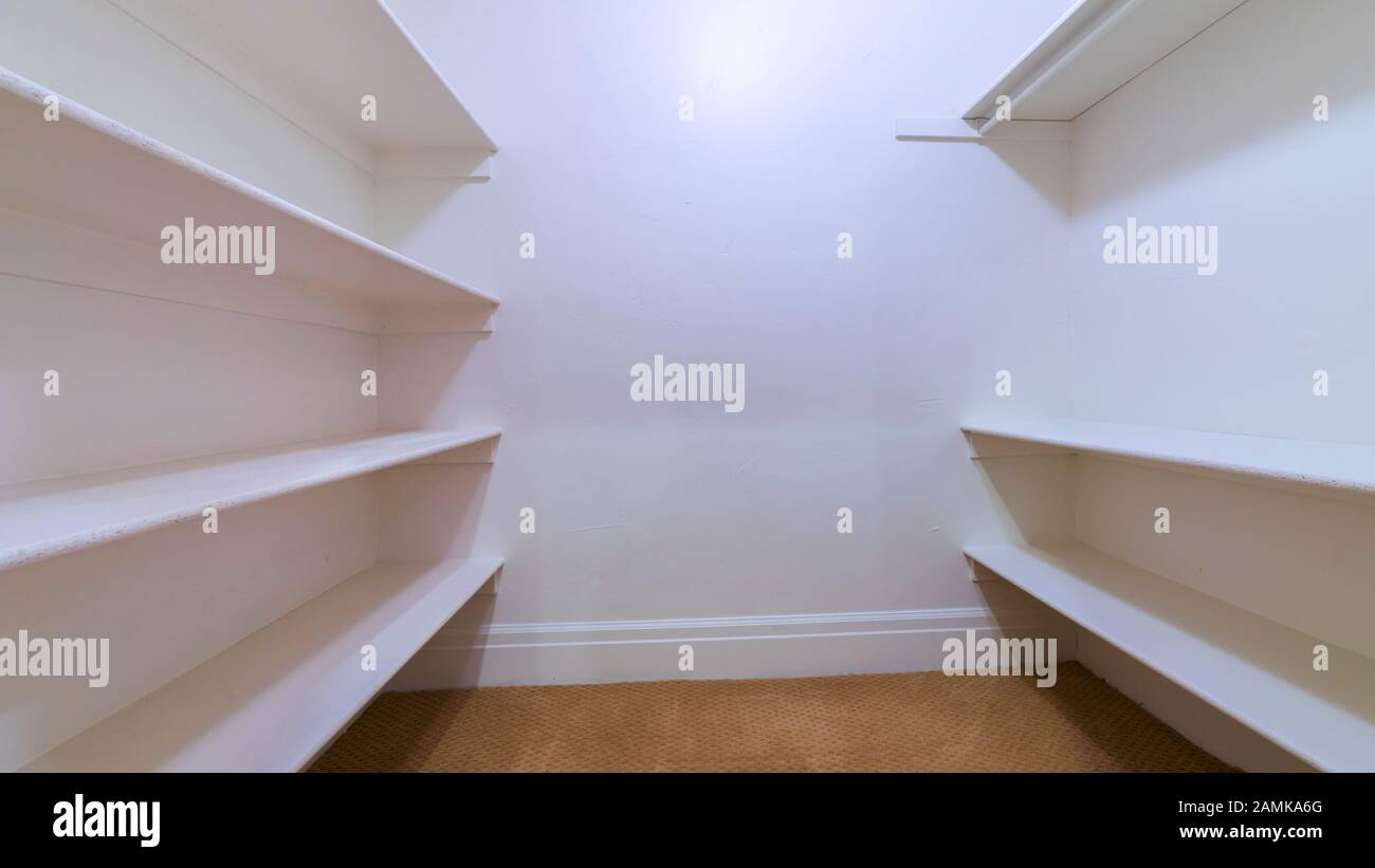 Panorama frame White walk-in closet or wardrobe bright interior Stock ...