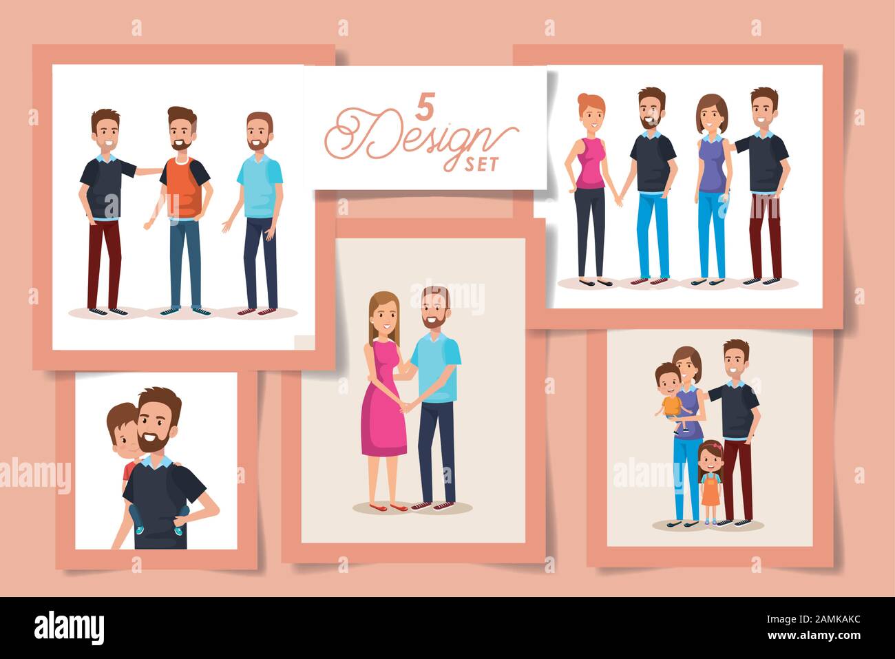 Happy family of five children Stock Vector Images - Alamy