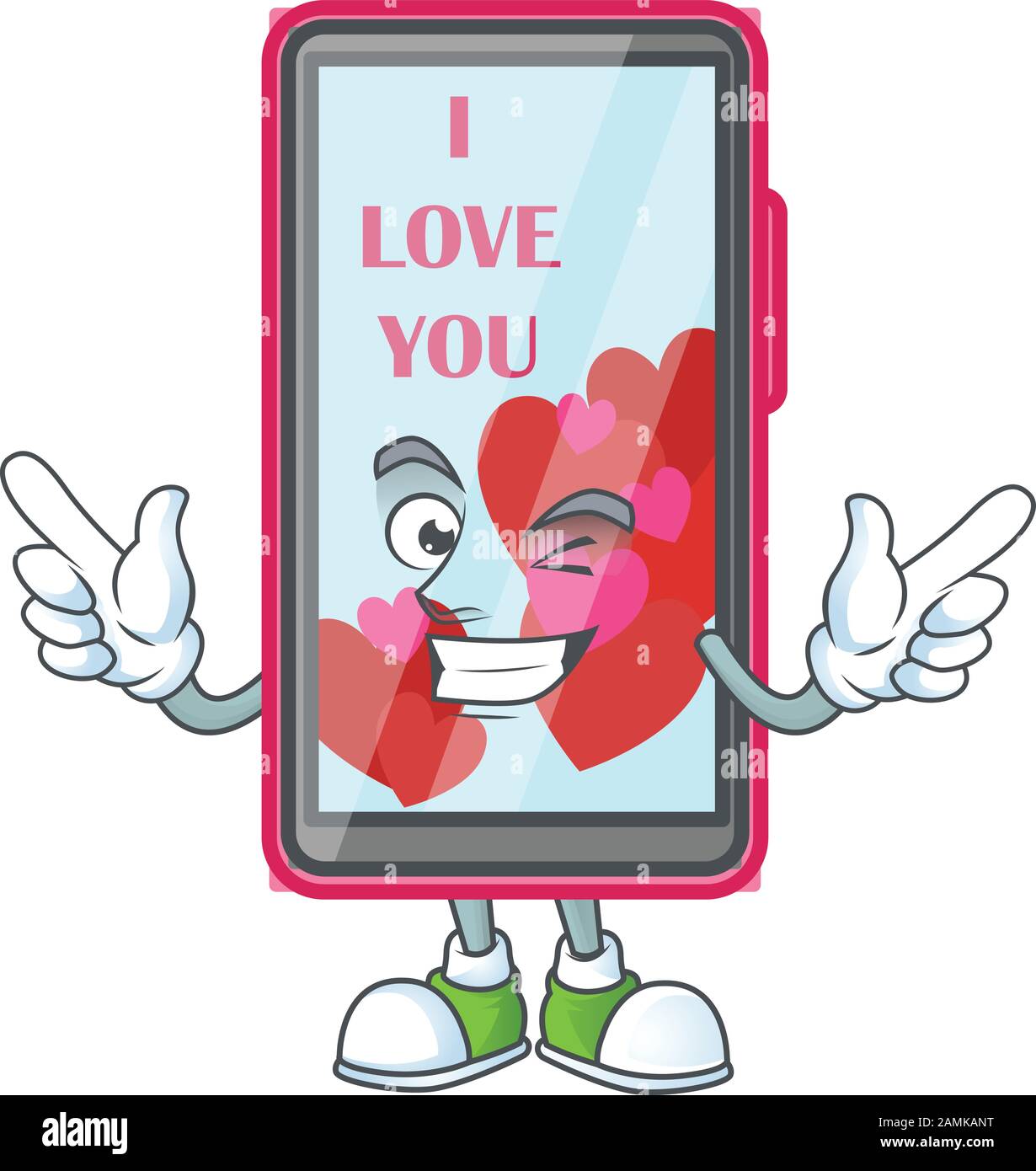 Funny face smartphone love cartoon character style with Wink eye Stock ...