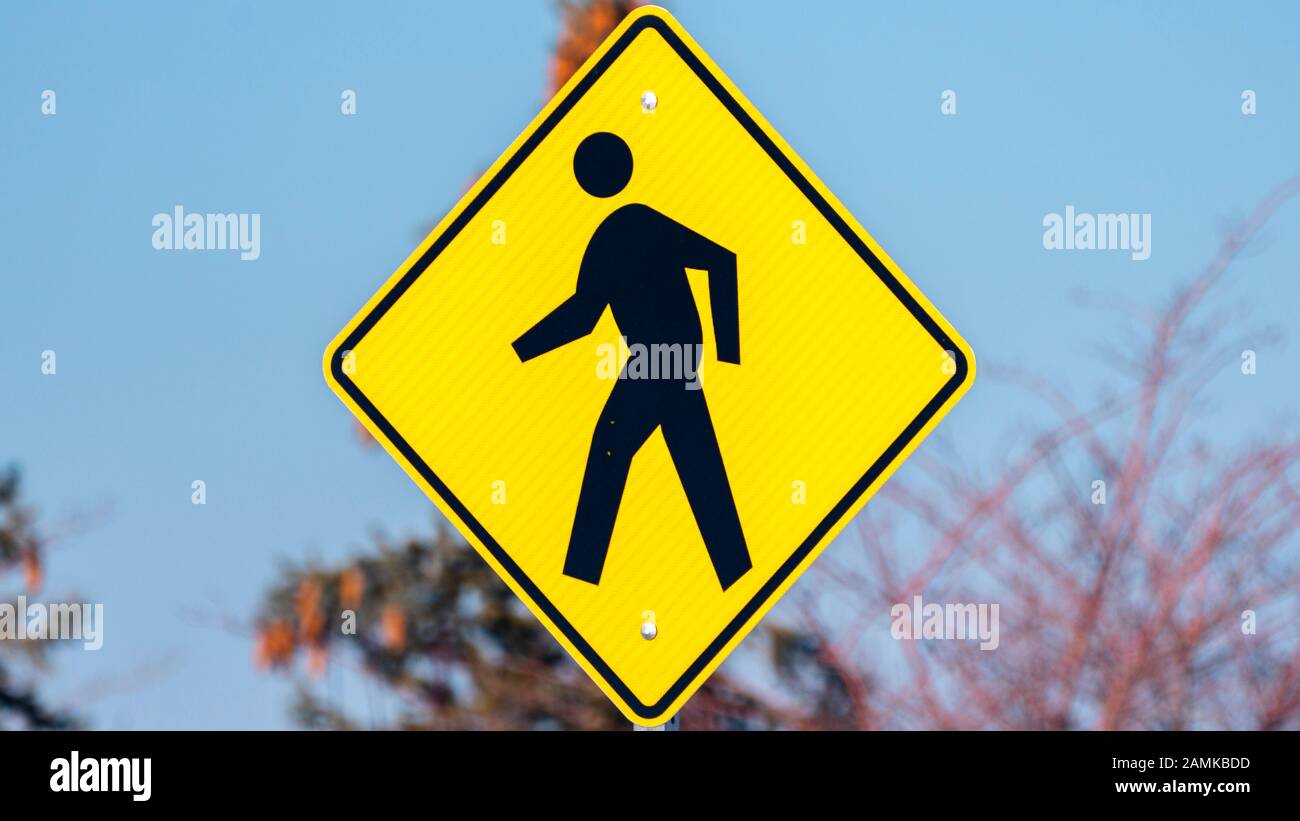 Panorama Traffic warning sign for a pedestrian crossing Stock Photo - Alamy