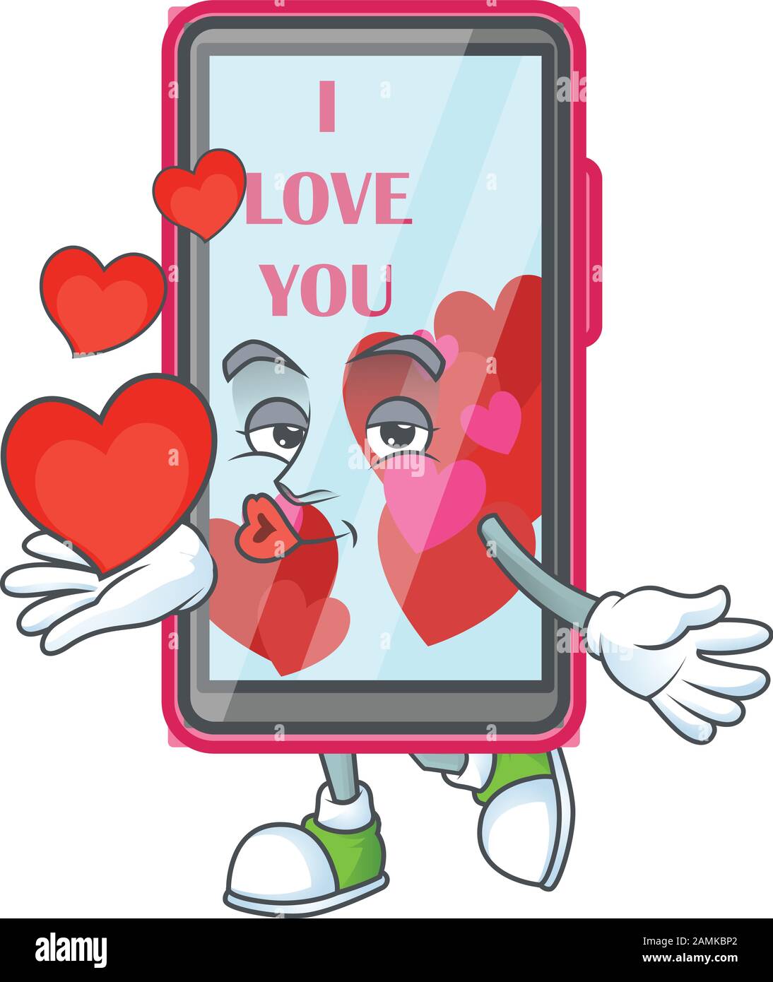 Funny Face smartphone love cartoon character holding a heart Stock ...