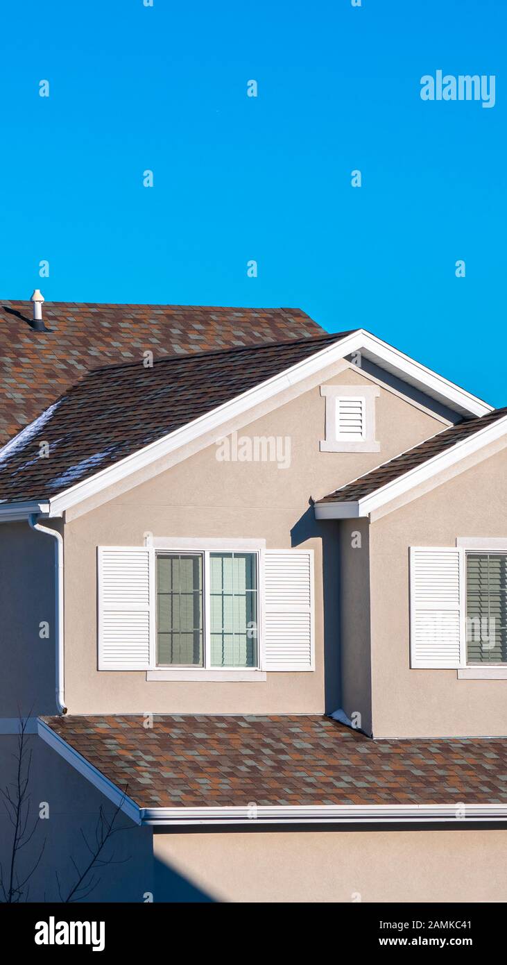 Vertical Modern house upper floor with shutters on windows Stock Photo ...