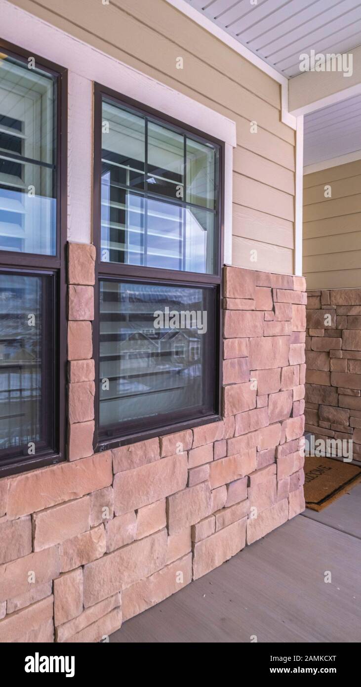 Vertical House windows with internal louvers day light Stock Photo - Alamy
