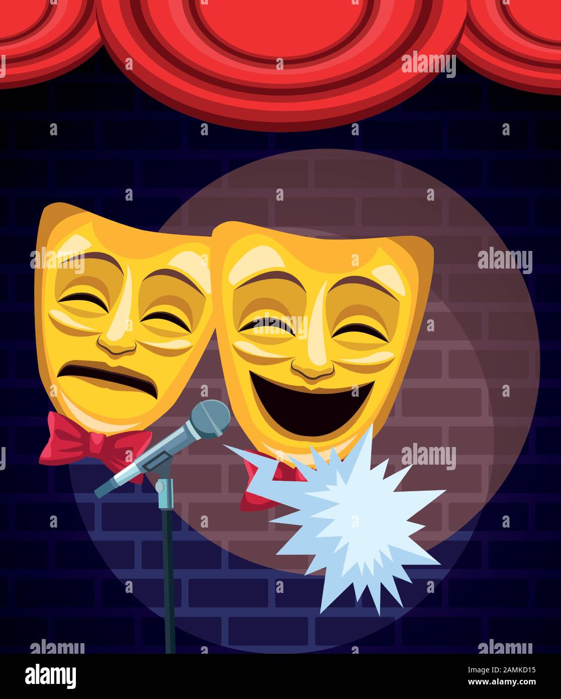 theatrical masks microphone sound stand up comedy show Stock Vector ...