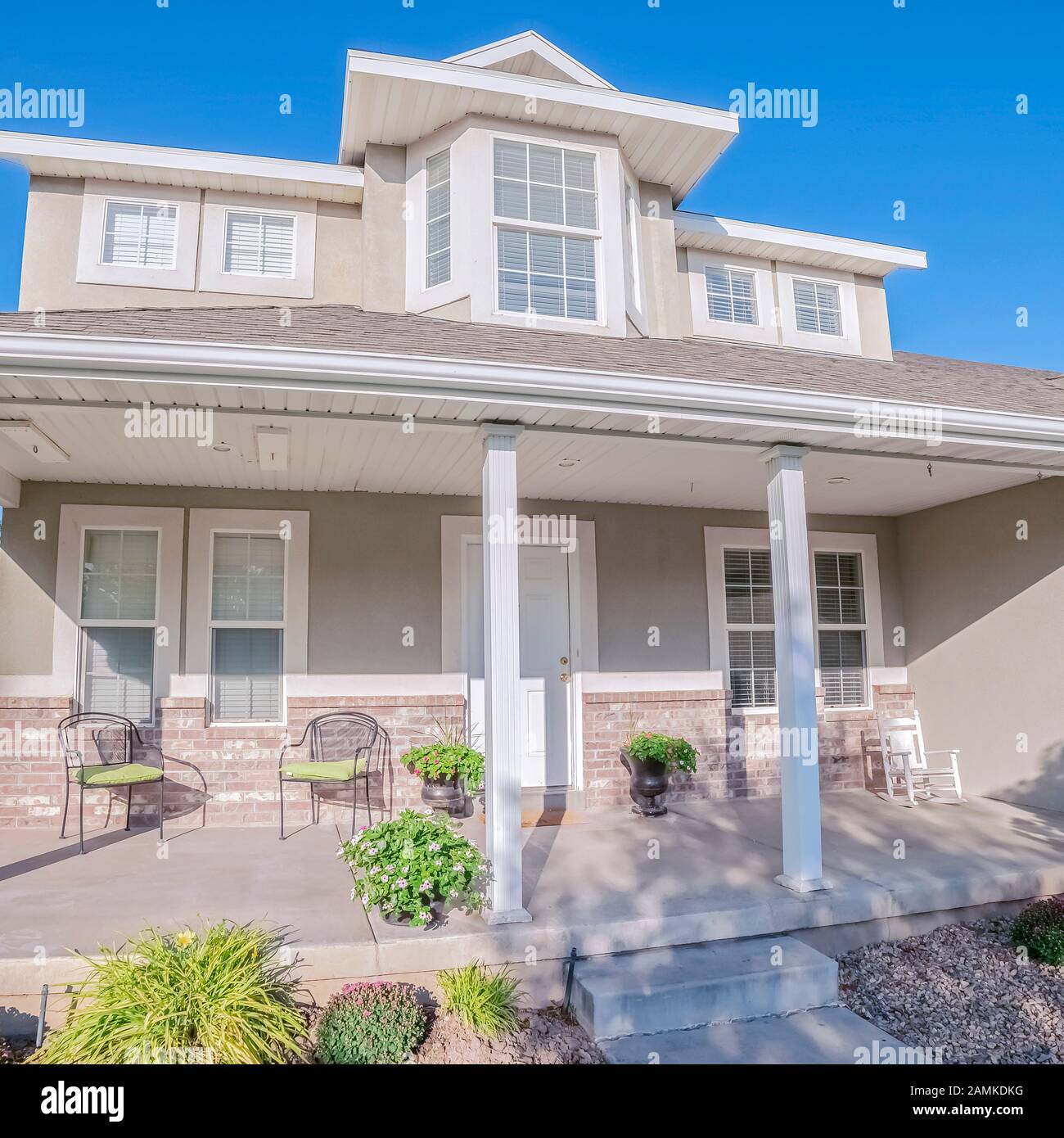 Square frame Modern urban house with covered front veranda Stock Photo ...