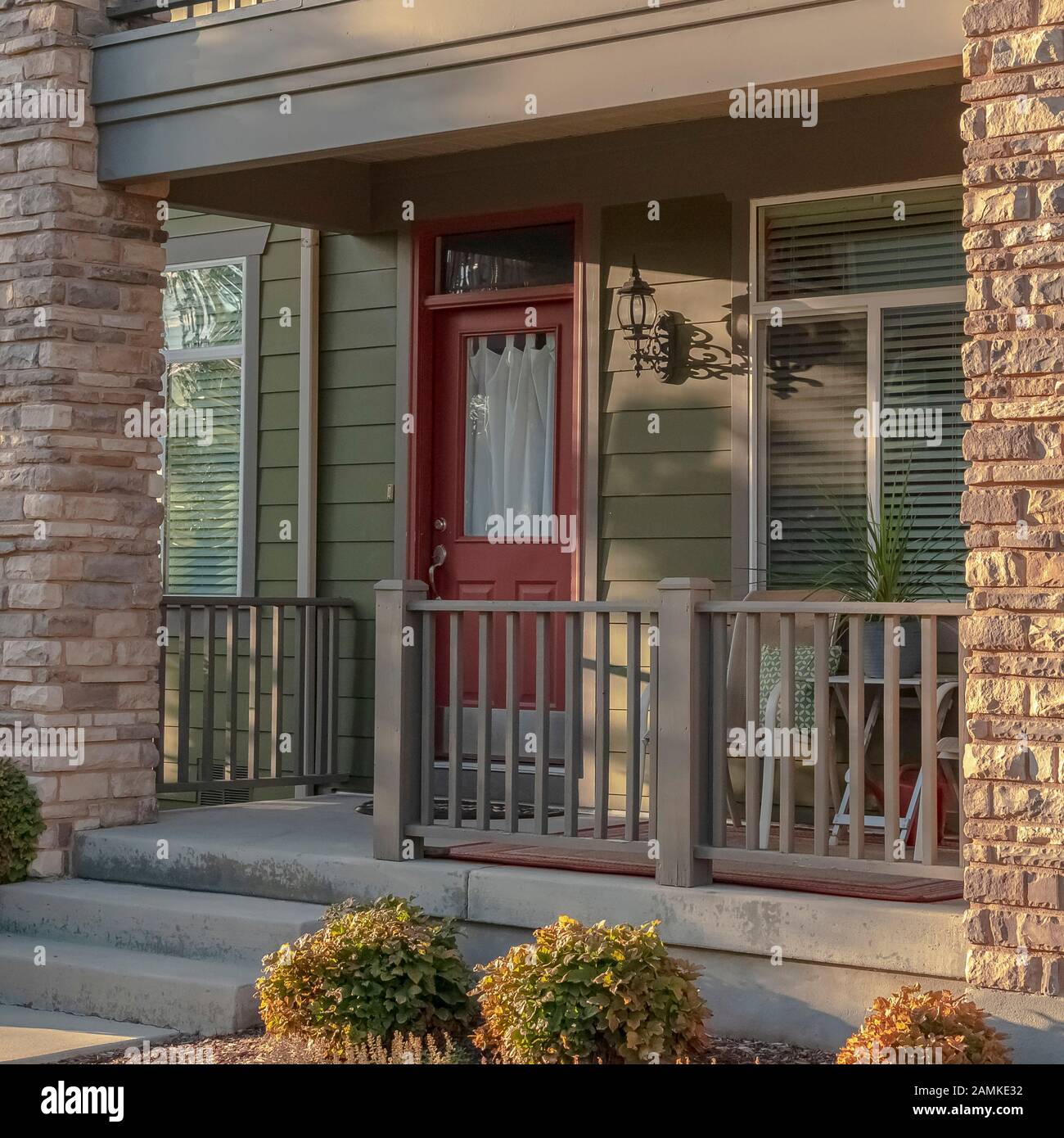 Square frame Entrance door between brick pillars day light Stock Photo ...