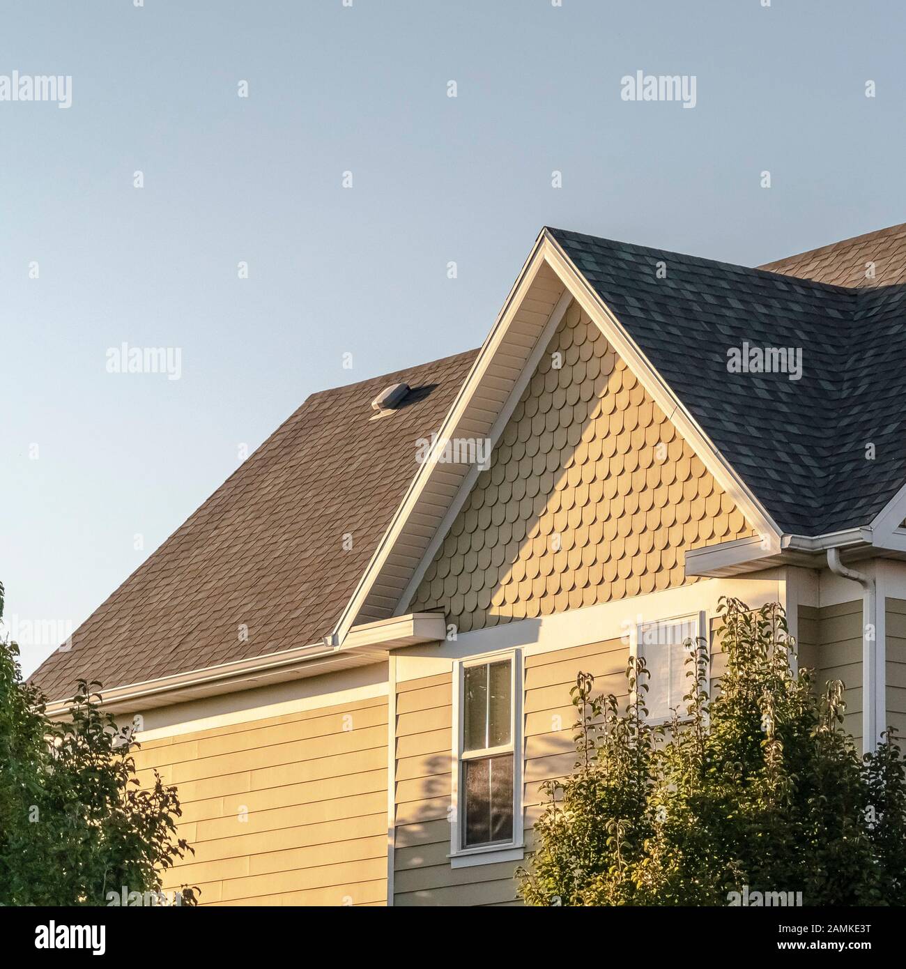 Square Modern timber clad house with textured wall Stock Photo - Alamy