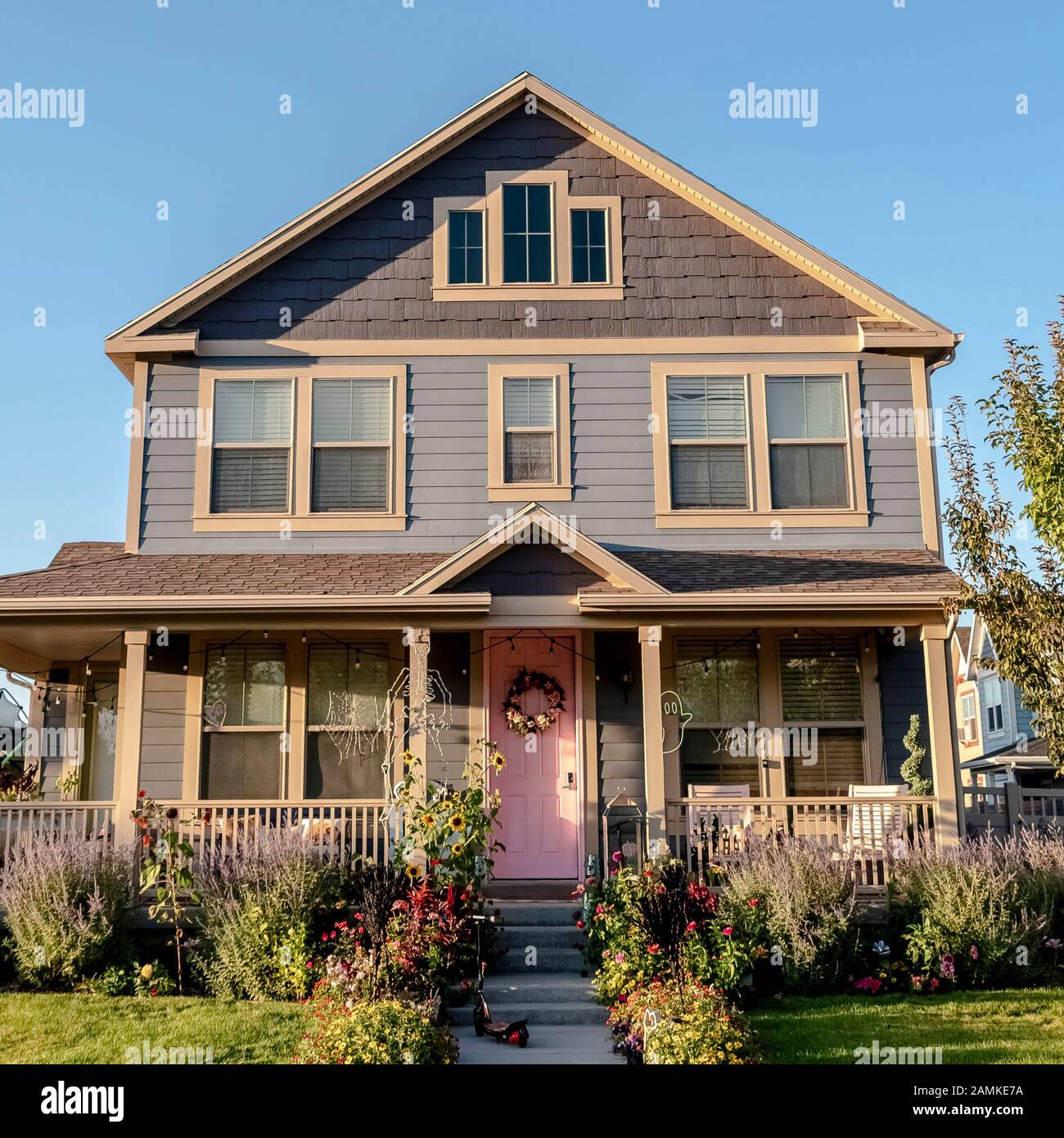 Square Front facade of a double storey urban house Stock Photo - Alamy