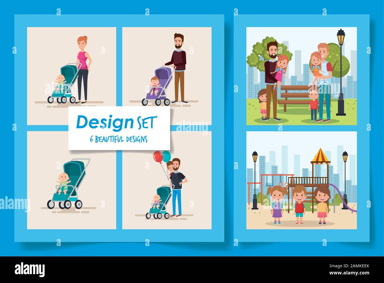 six designs of cute family in different places Stock Vector Image & Art ...