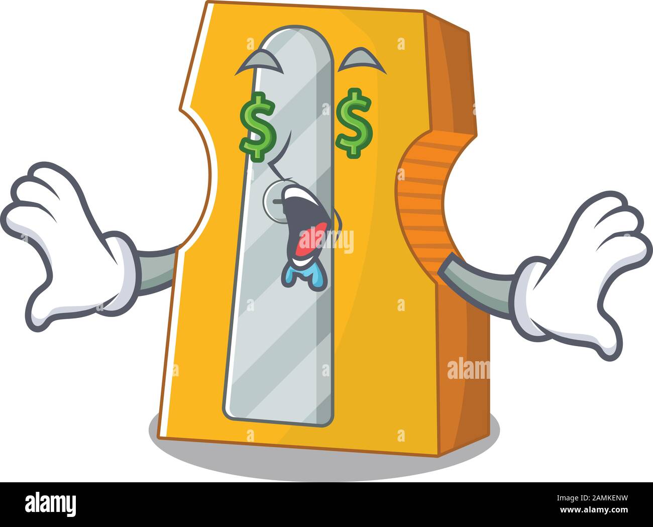 Happy rich pencil sharpener with Money eye cartoon character style ...