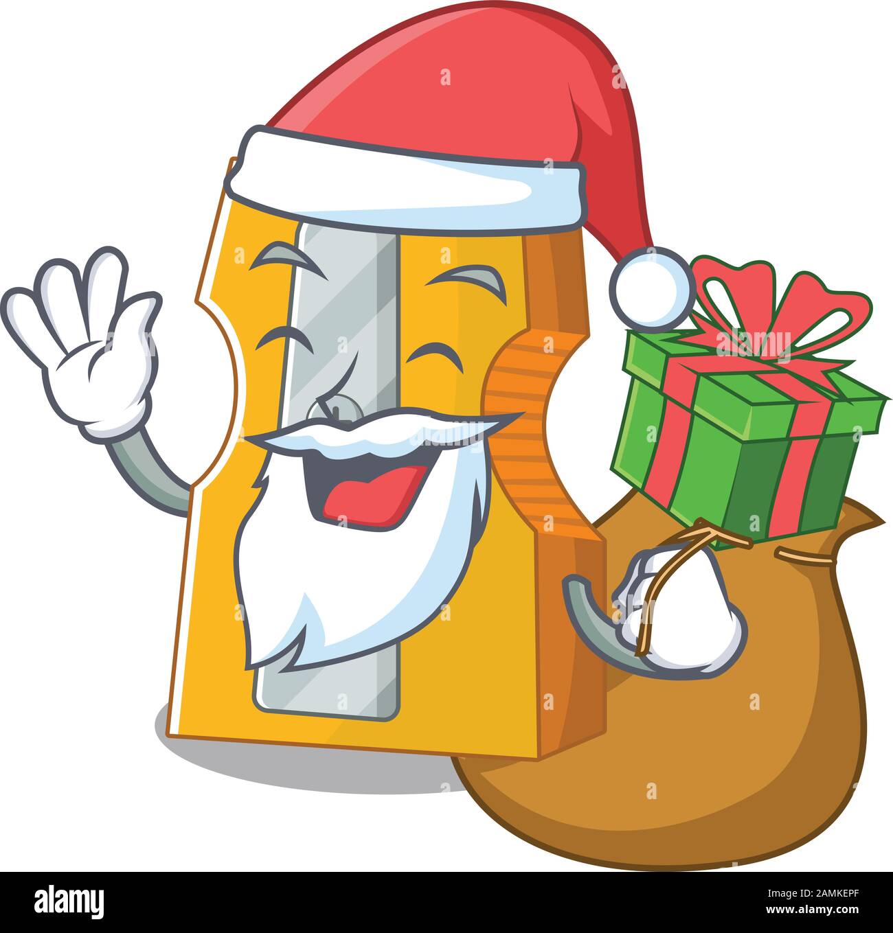 Santa pencil sharpener Cartoon character design having box of gift ...