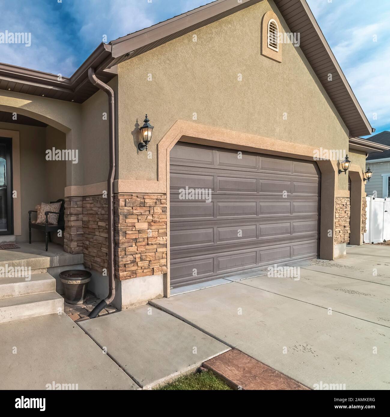 Square Covered house entrance with glass door day light Stock Photo - Alamy