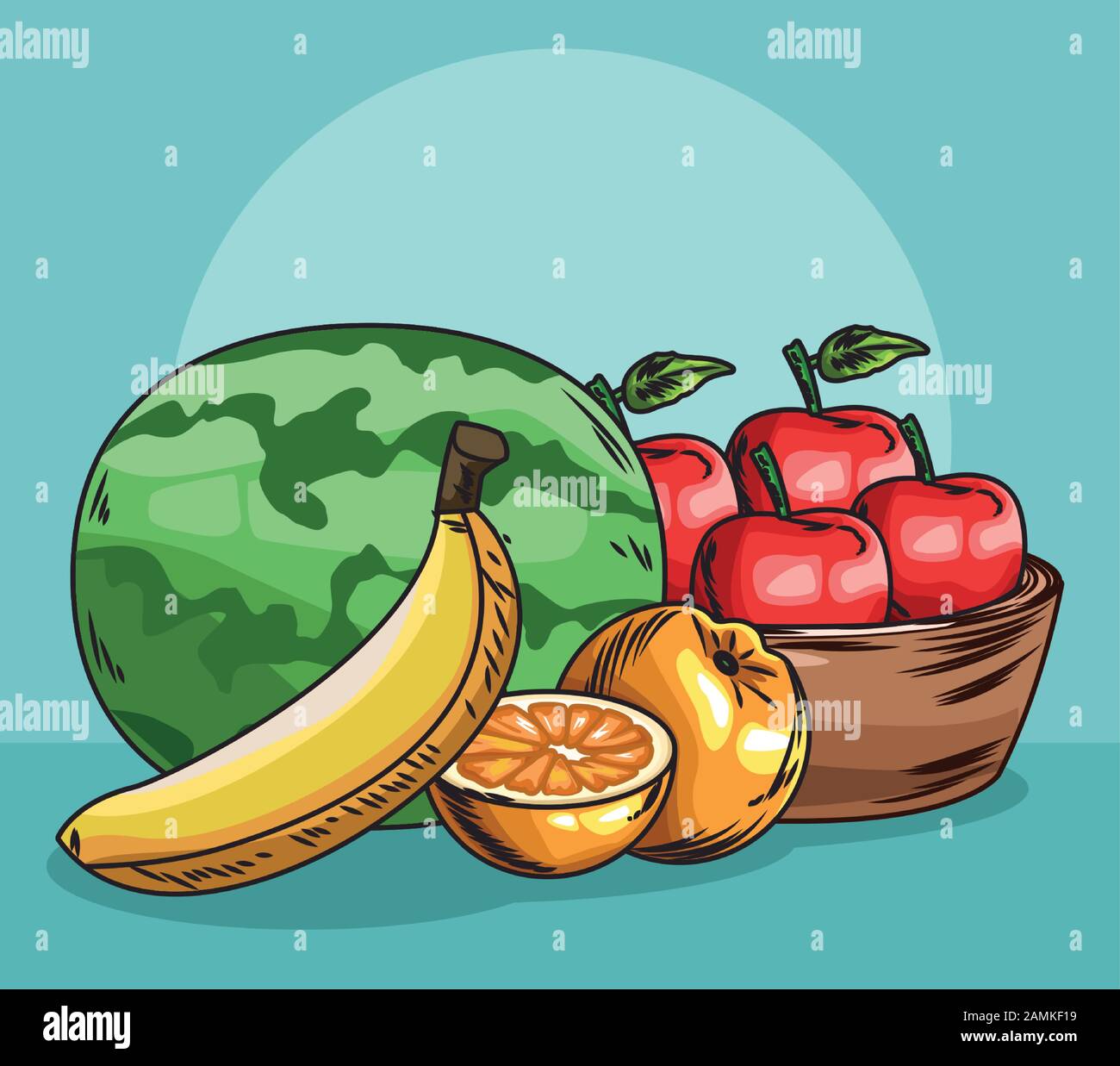 fresh fruit watermelon orange banana and basket with apples food ...