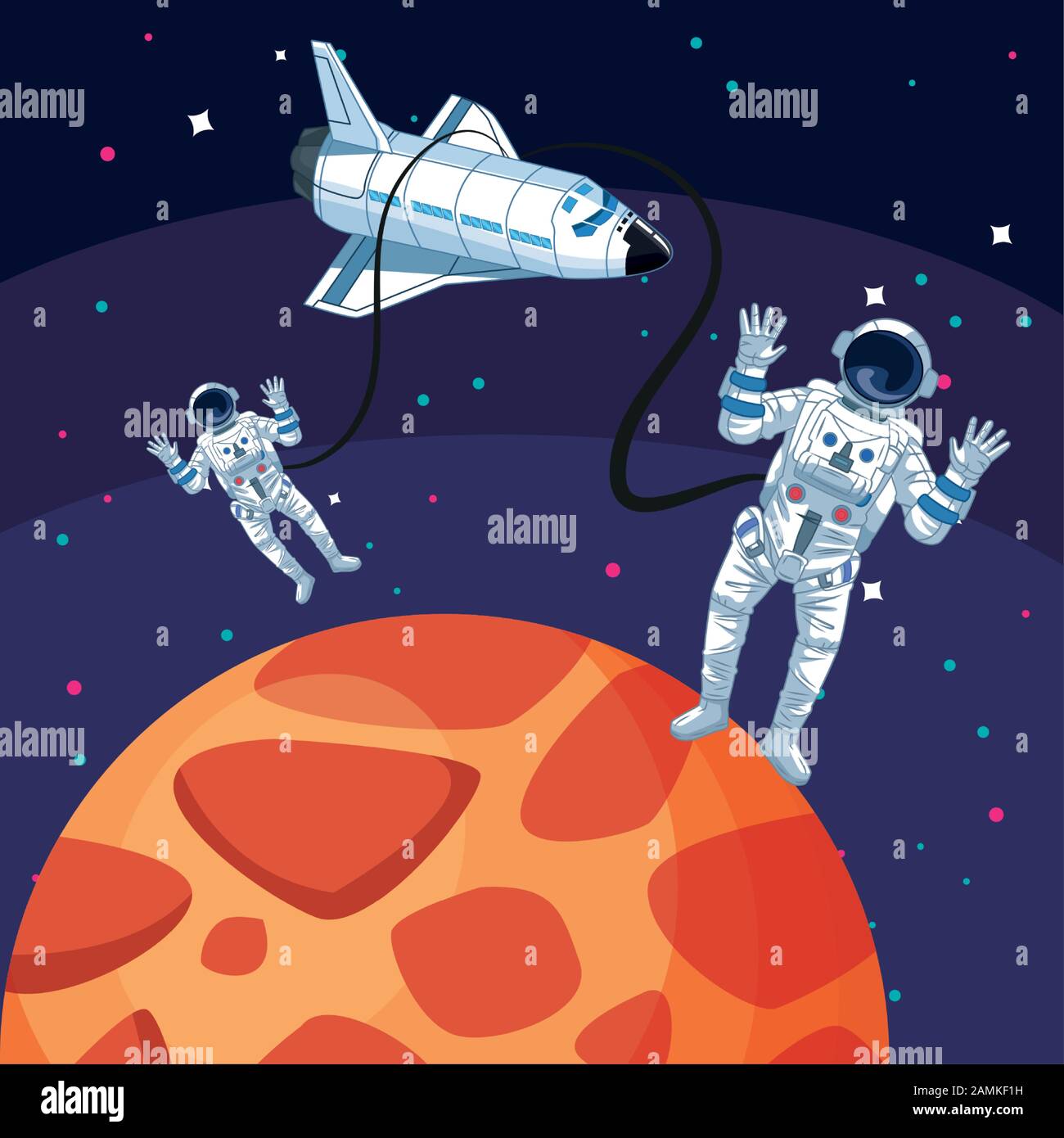 astronauts spacecraft planet universe stars space exploration Stock ...