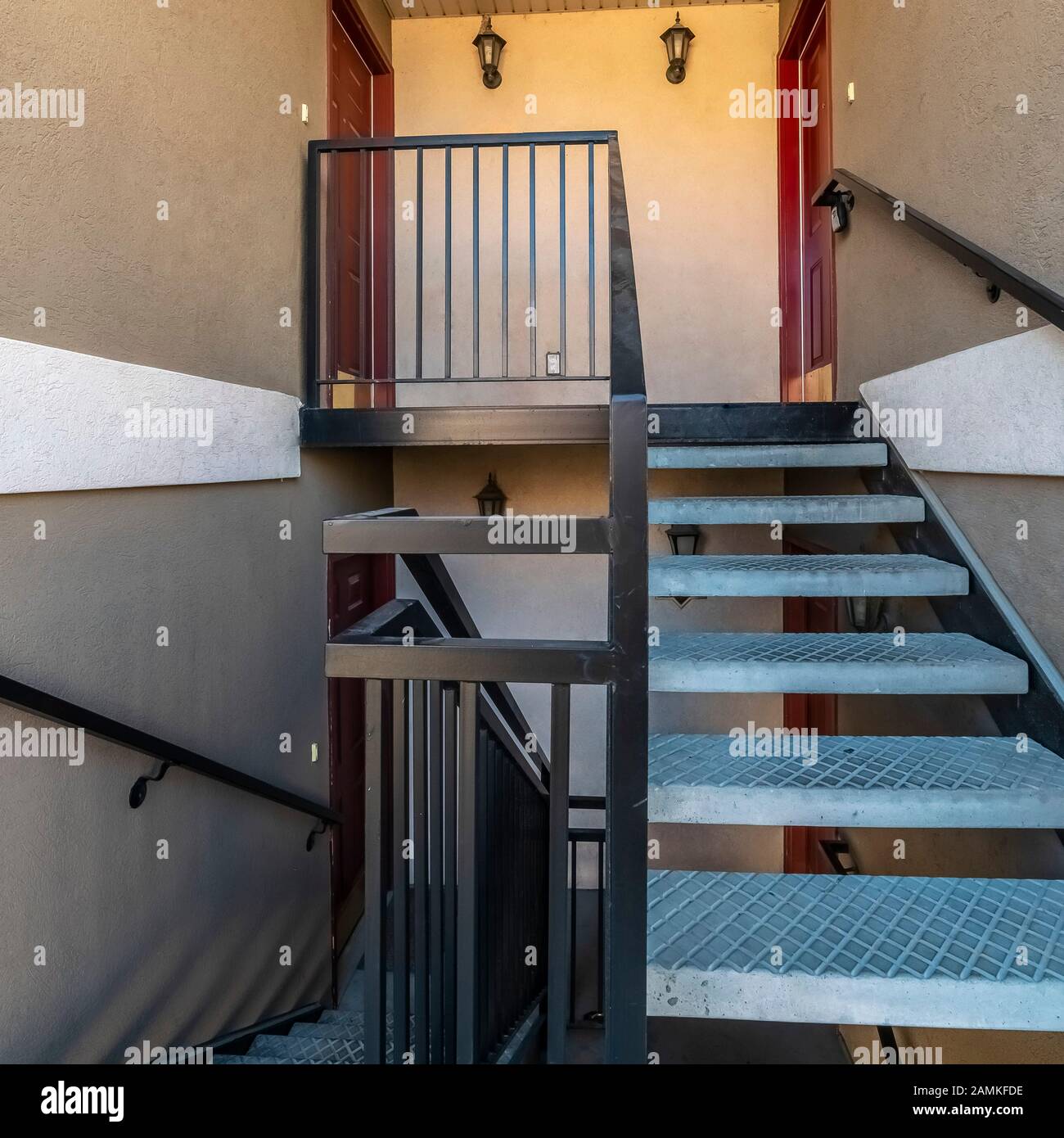 Square Interior stairway with open tread steps day light Stock Photo ...