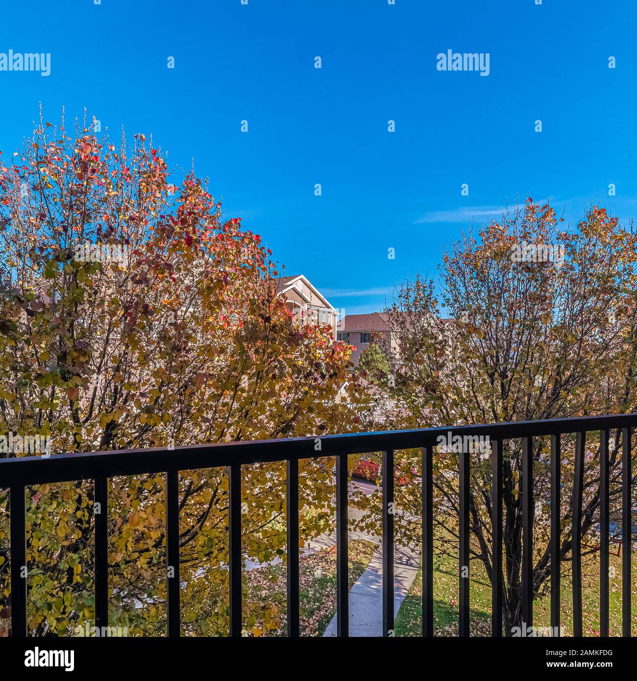 Square Balcony overlooking grounds of an apartment block Stock Photo ...