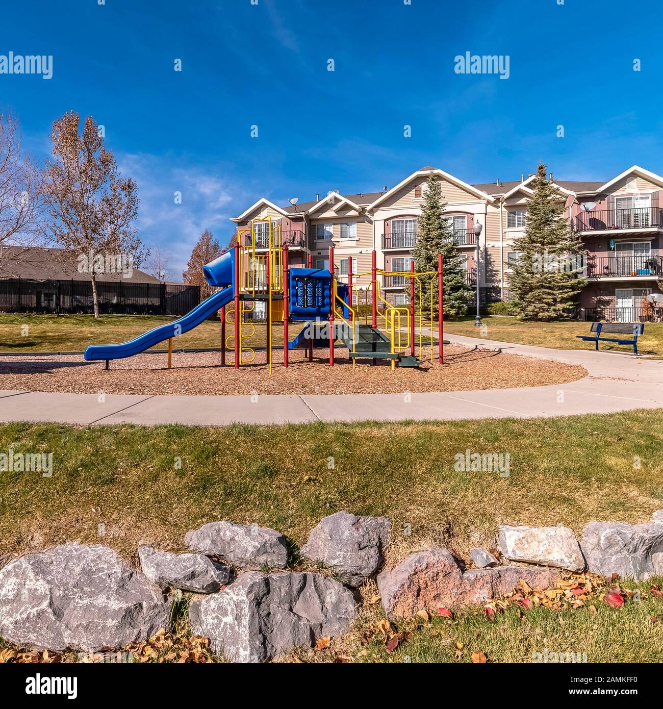 Square Kids playground in an urban park day light Stock Photo - Alamy