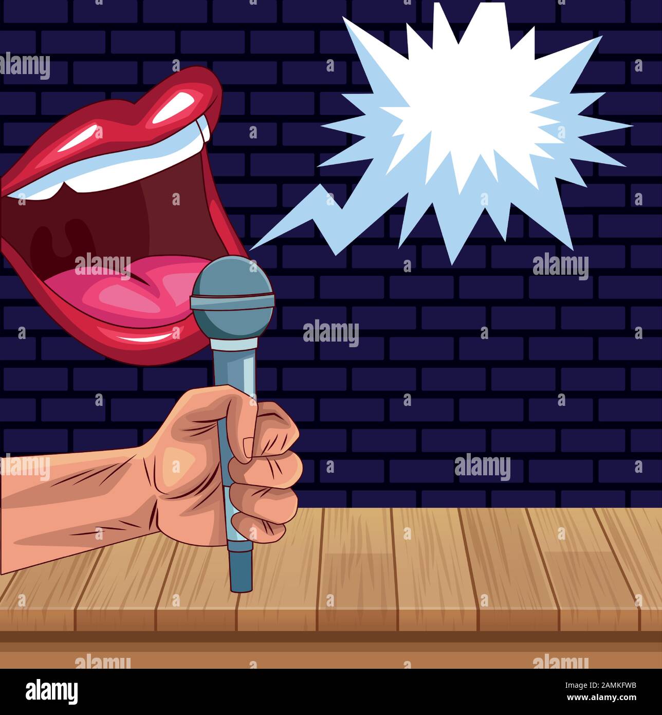 mouth talking hand with microphone stand up comedy show Stock Vector ...
