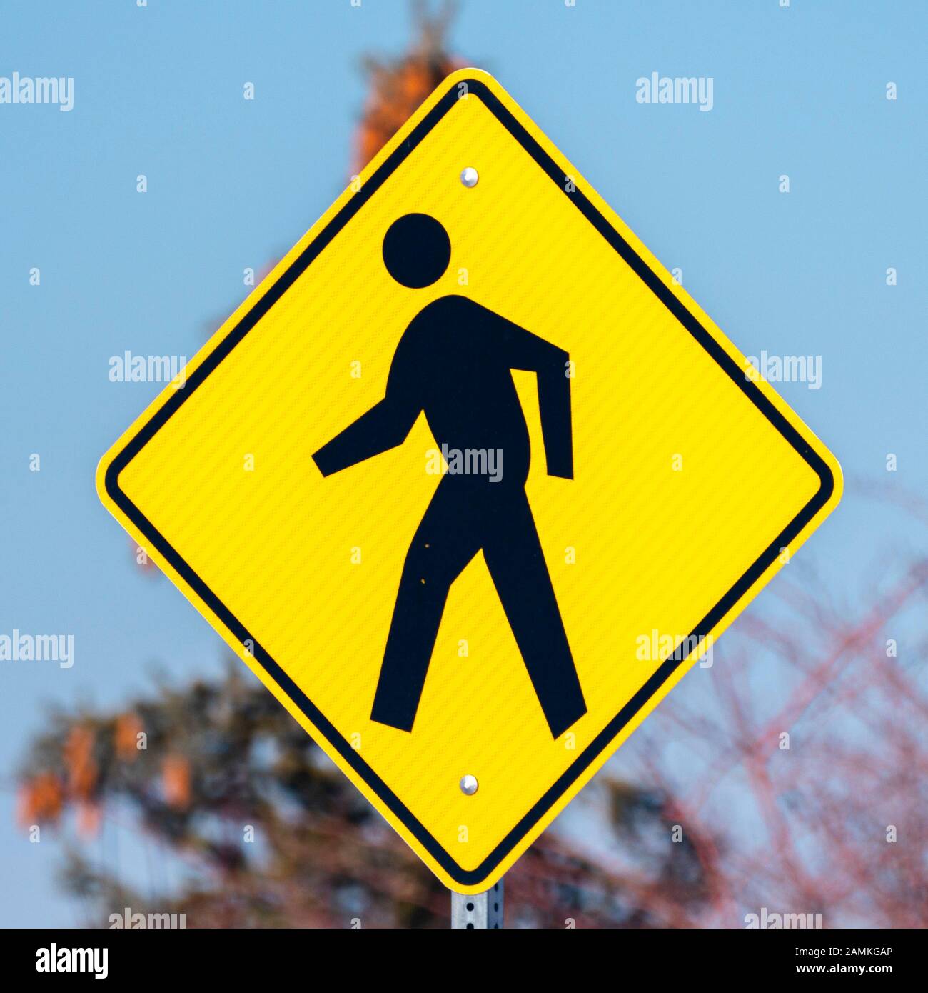 Square frame Traffic warning sign for a pedestrian crossing Stock Photo ...