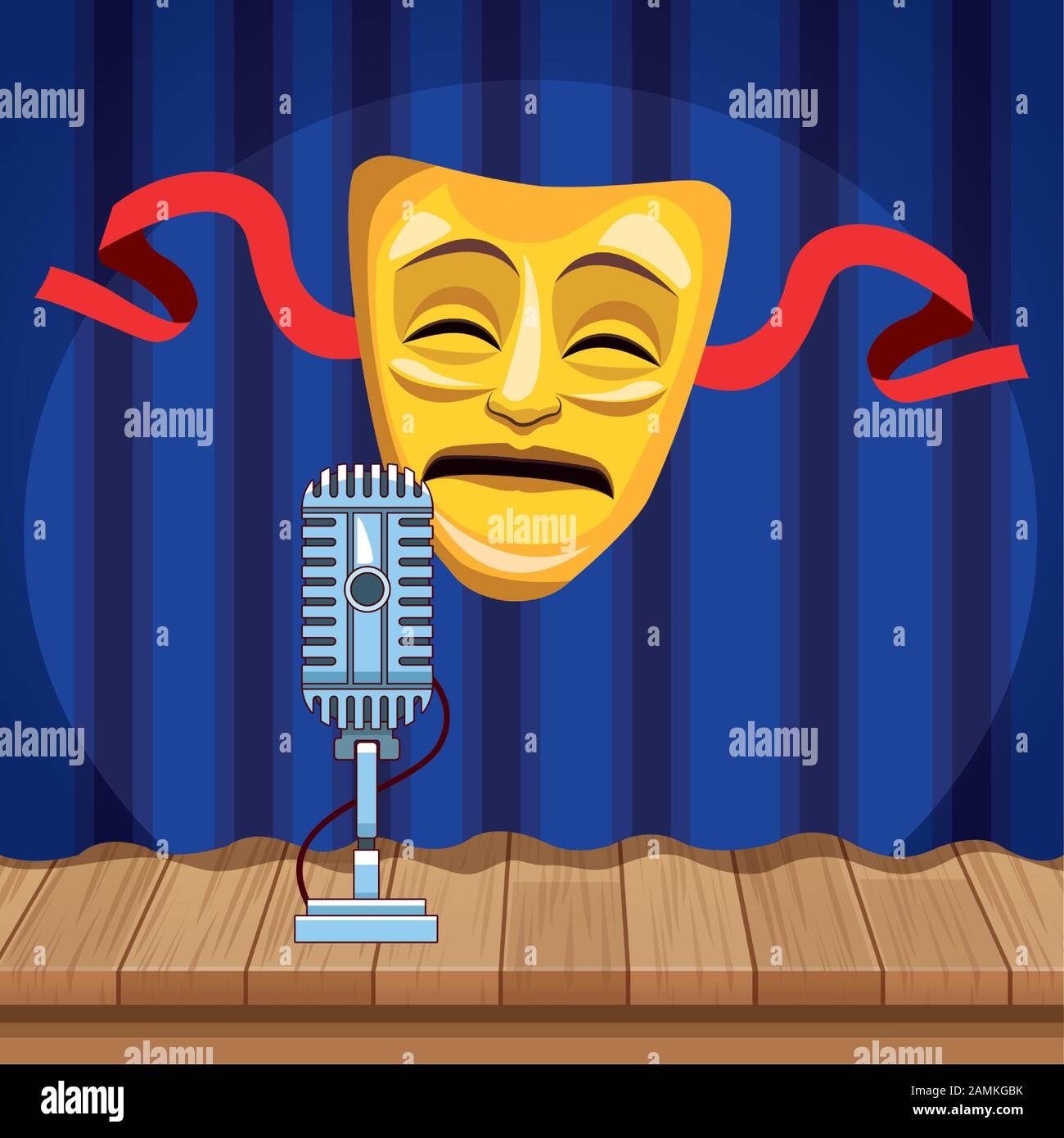 Stage Microphone Mask Ribbon Stand Up Comedy Show Stock Vector Image
