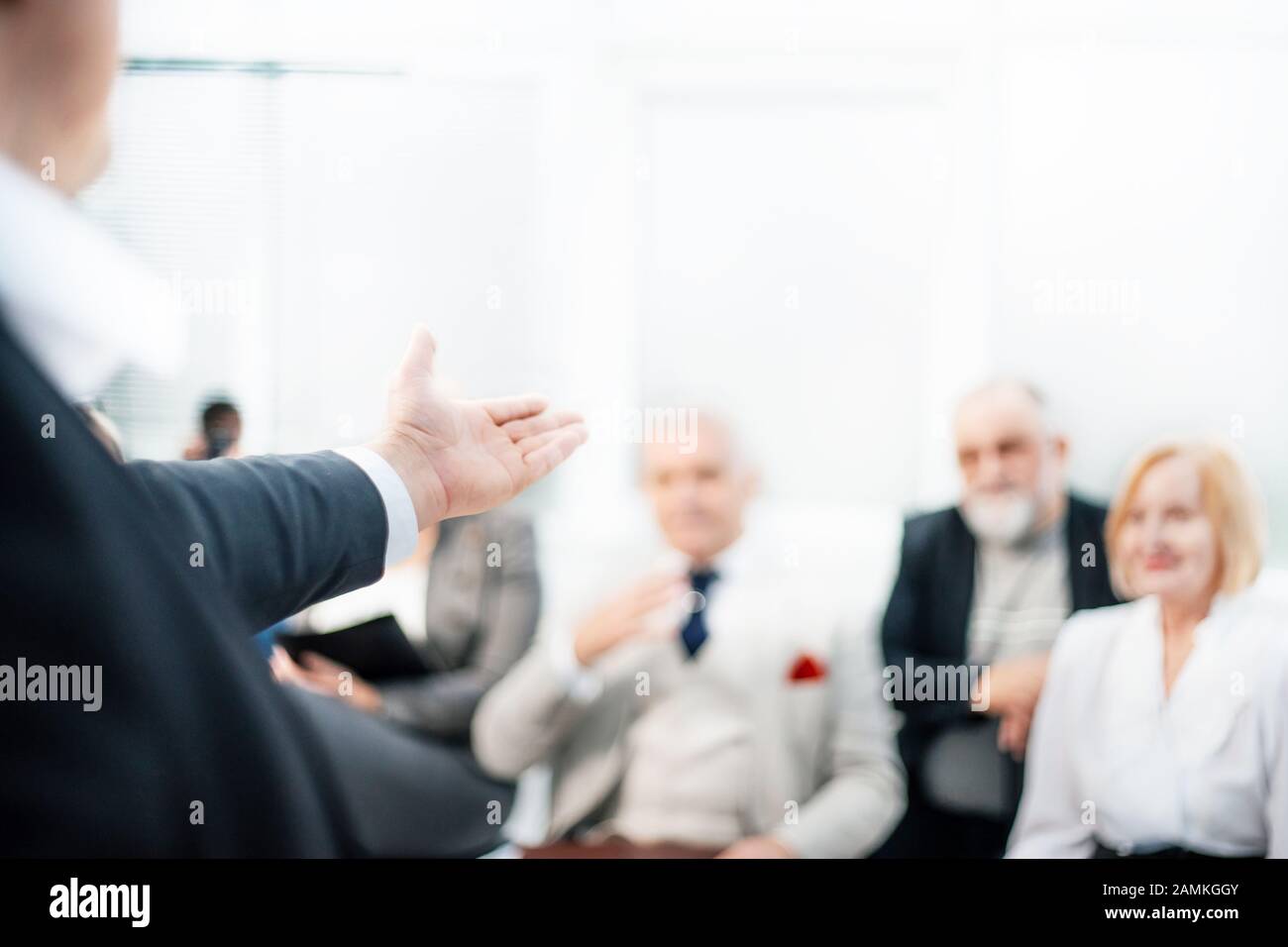 speaker asks questions to the audience at the business seminar Stock ...