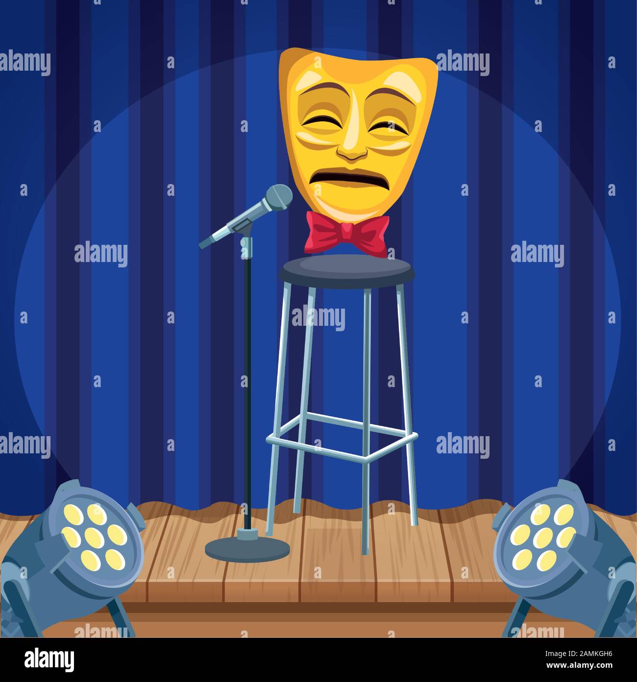 tragedy theater mask microphone stool lights stand up comedy show Stock ...