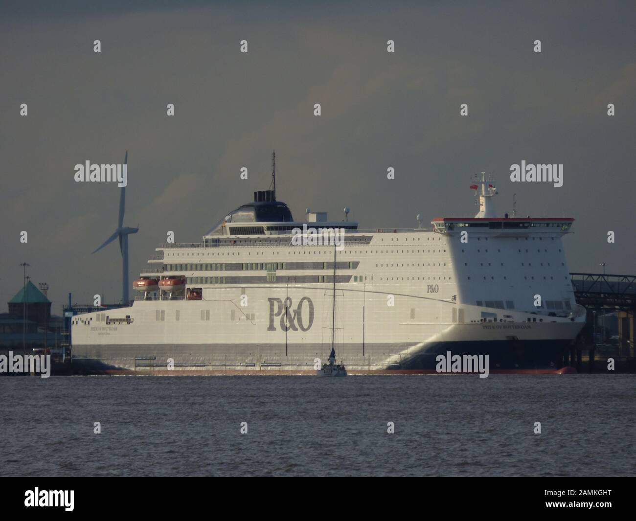Yacht Cat Zero on The River Humber estuary near the P and O North Sea ...