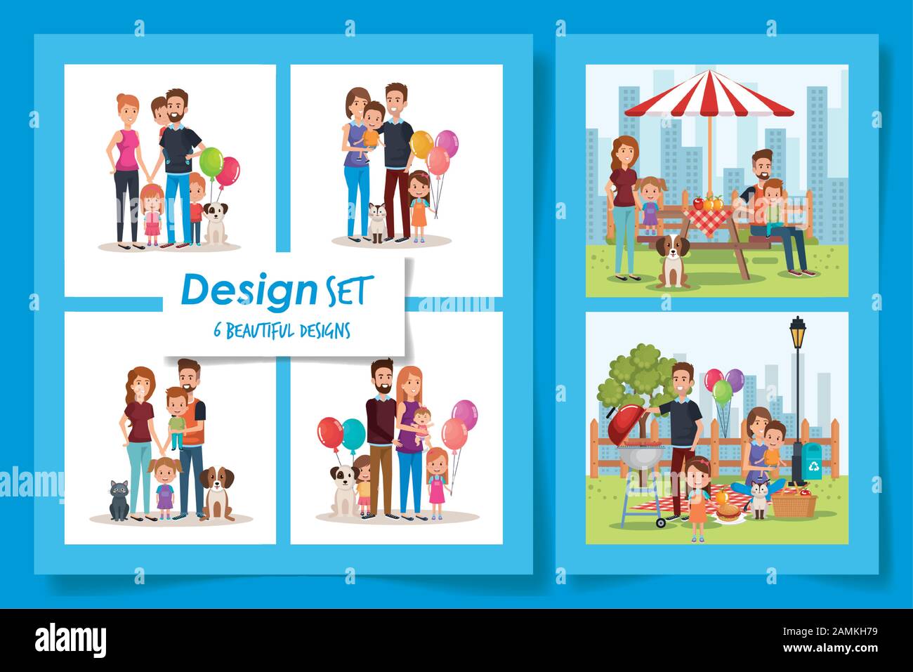 six designs of cute family in different places Stock Vector Image & Art ...