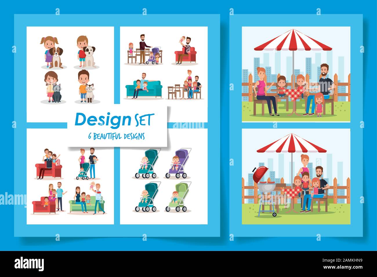 six designs of cute family in different places Stock Vector Image & Art ...