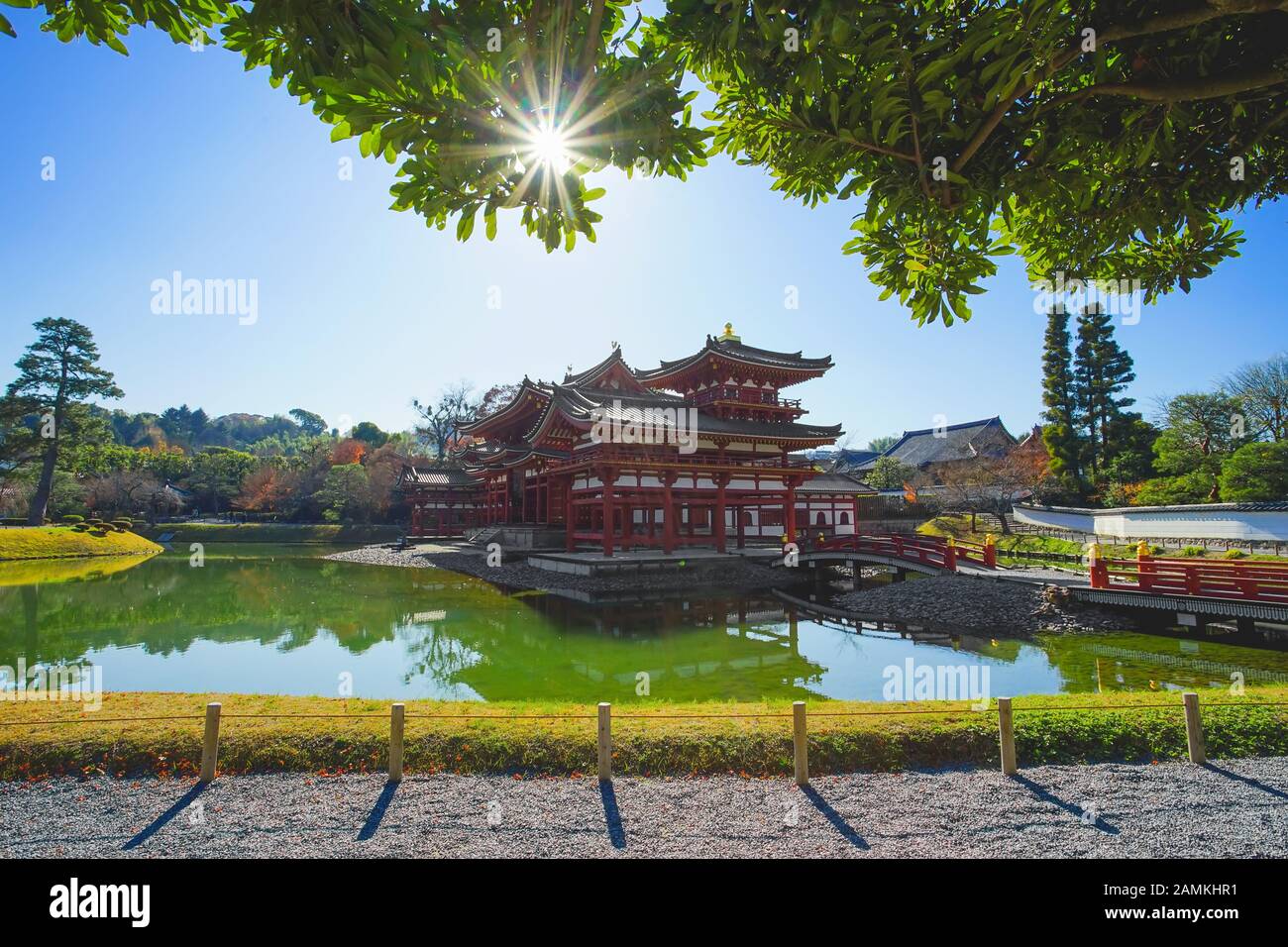 The famous Phoenix Hall or Hoodo Hall in Byodoin(Byodo-in) temple in ...