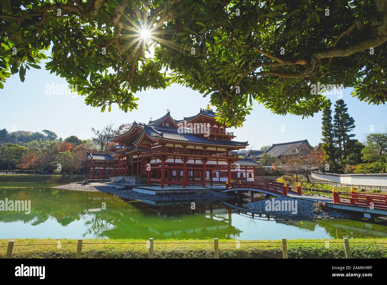 The famous Phoenix Hall or Hoodo Hall in Byodoin(Byodo-in) temple in ...
