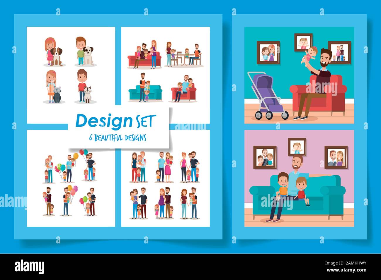 six designs of cute family in different places Stock Vector Image & Art ...