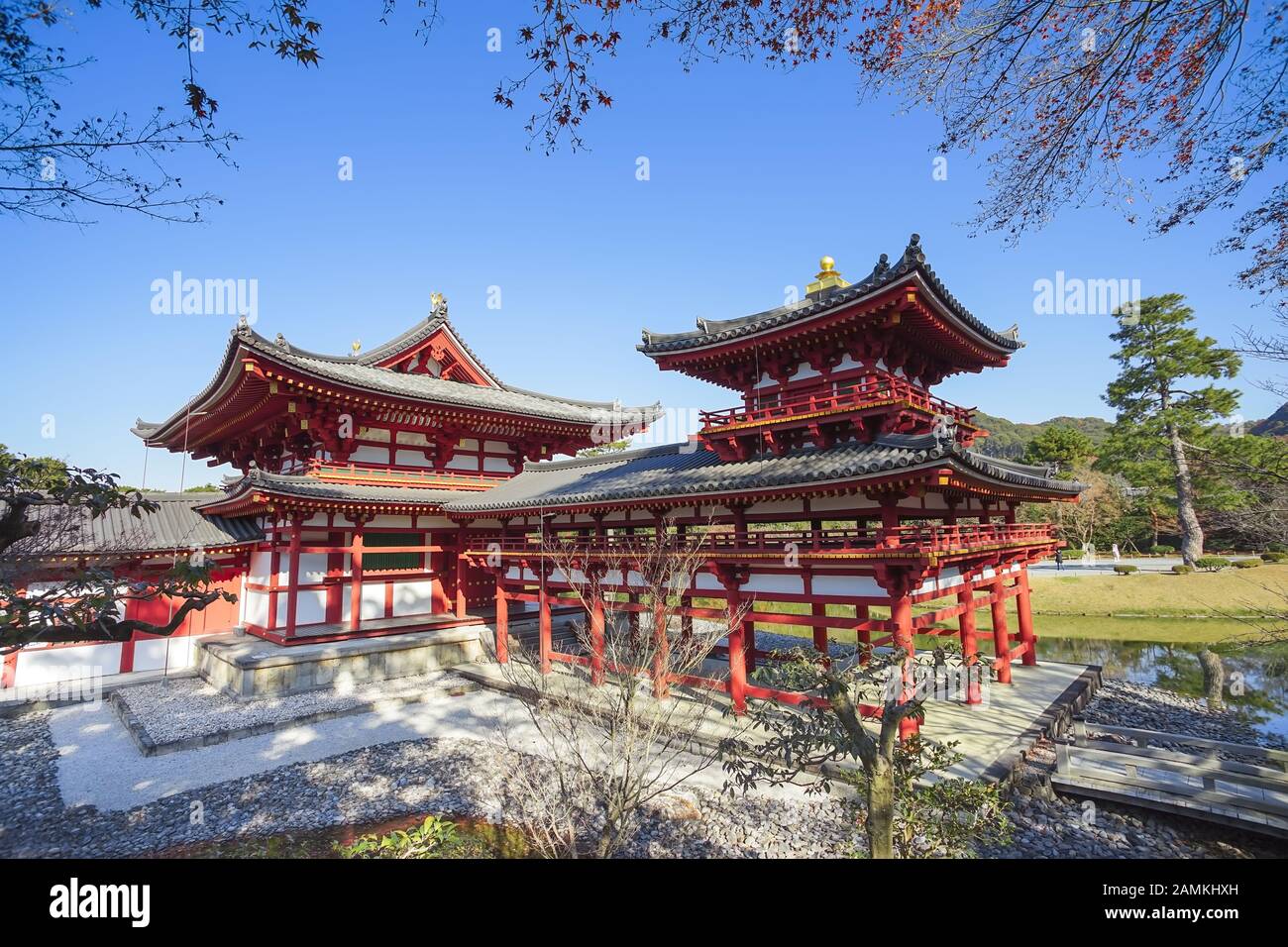The famous Phoenix Hall or Hoodo Hall in Byodoin(Byodo-in) temple in ...