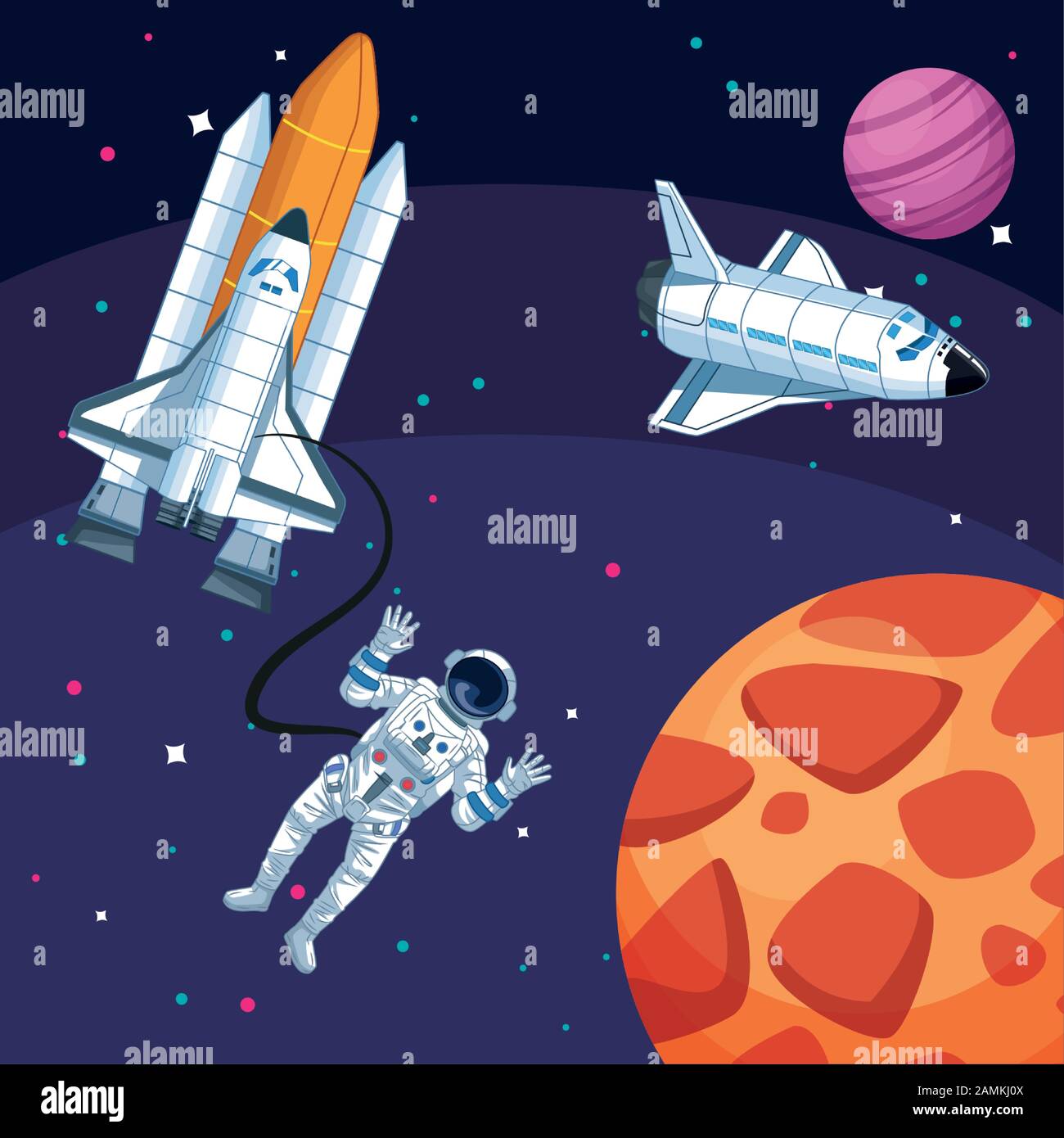 astronaut spacecrafts planets galaxy space exploration Stock Vector ...