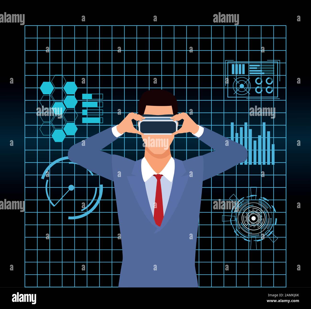 artificial intelligence technology man using vr goggles Stock Vector ...