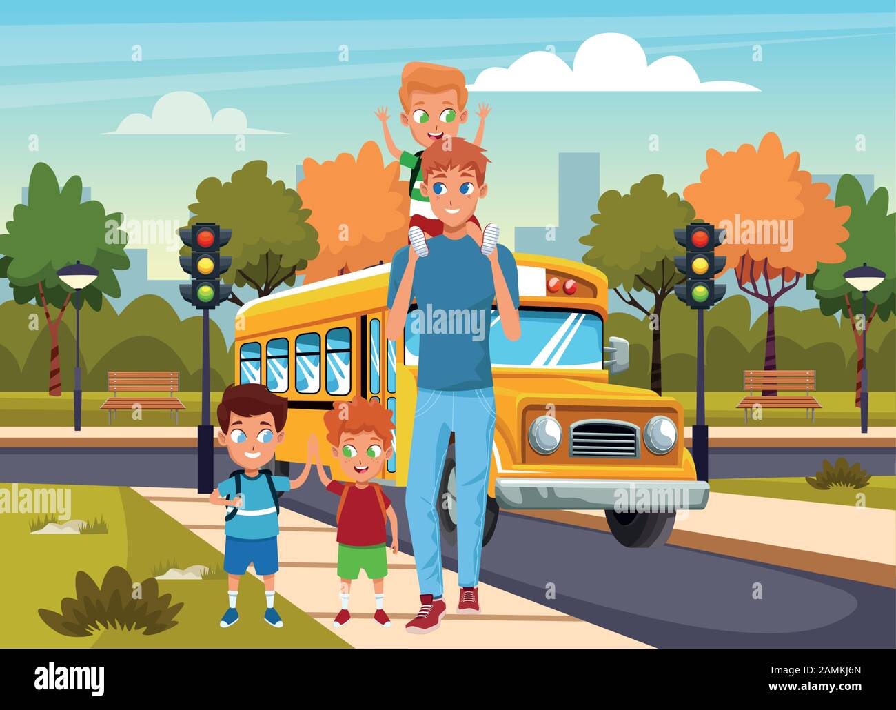 Walking bus to school Stock Vector Images - Alamy
