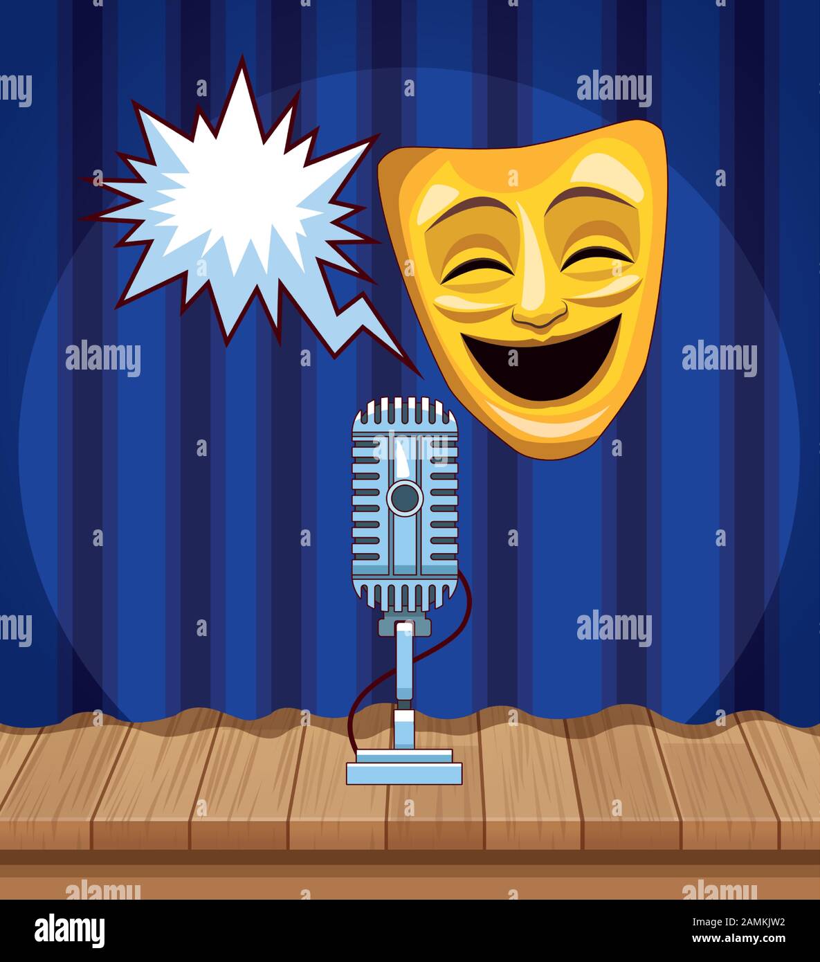 comedy theater mask microphone sound stand up comedy show Stock Vector ...