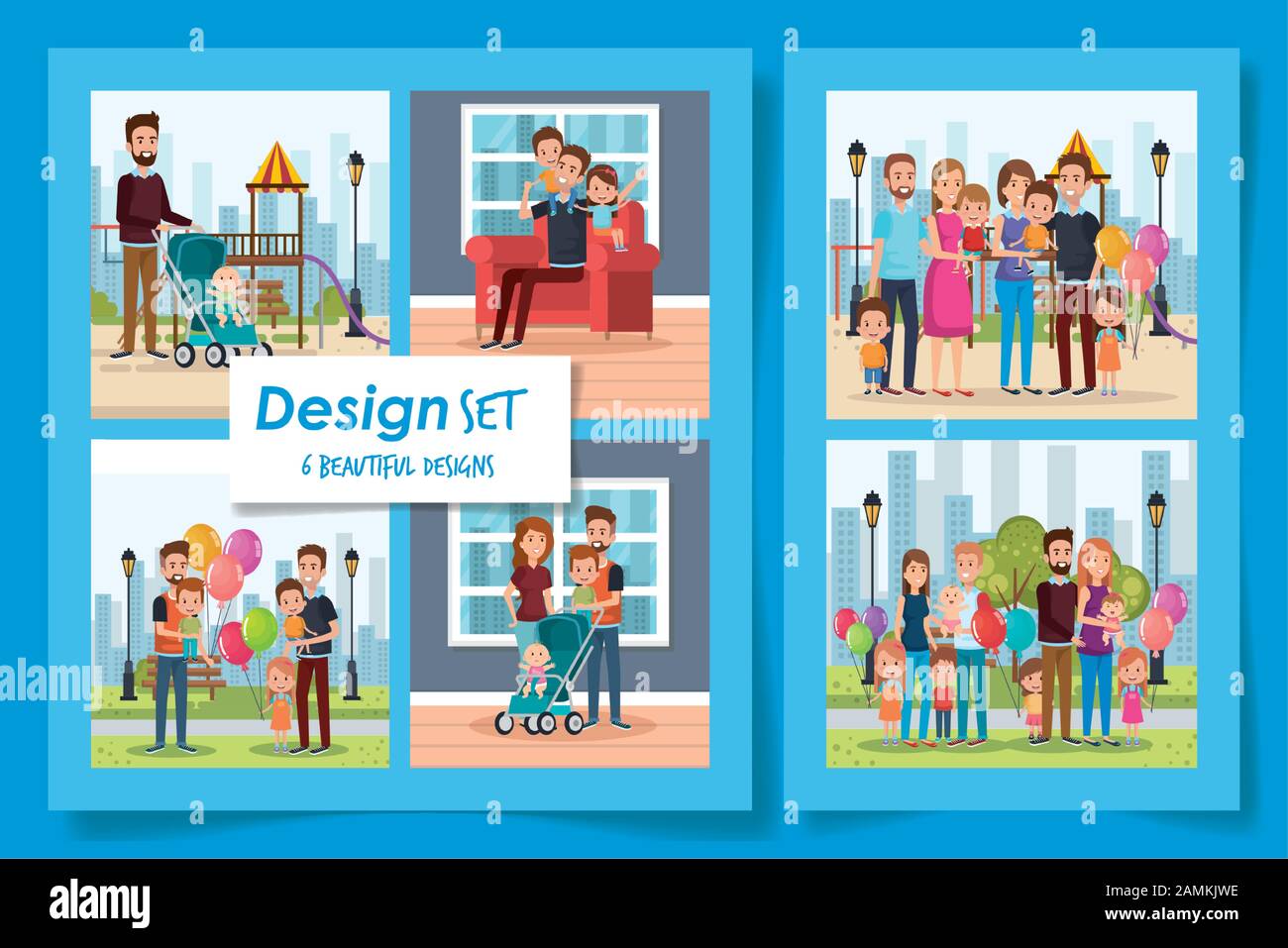 six designs of cute family in different places Stock Vector Image & Art ...