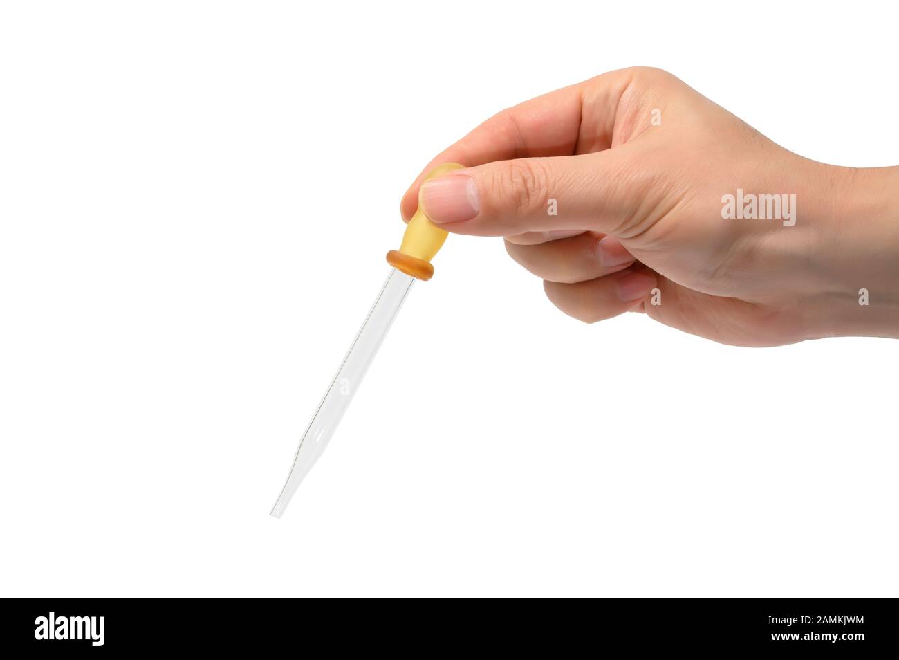 Man's hand holding a pipette on a white background Stock Photo - Alamy