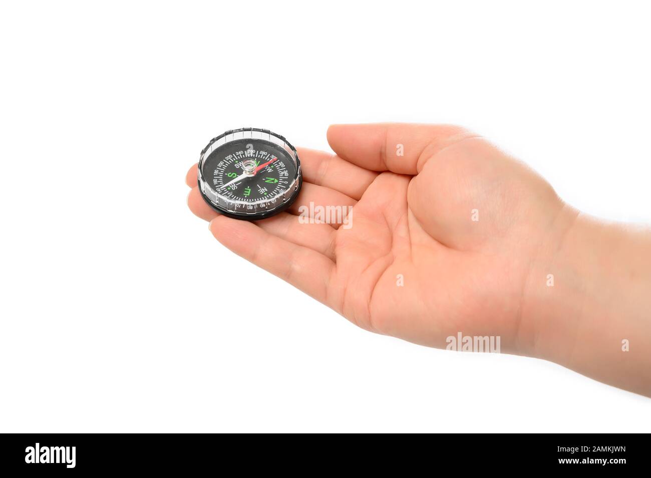 Man's hand holding a Compass on the white background Stock Photo - Alamy