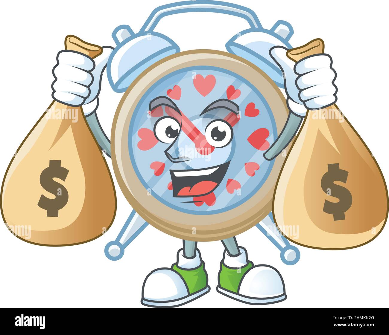 A picture of rich clock love cartoon character with two money bags ...