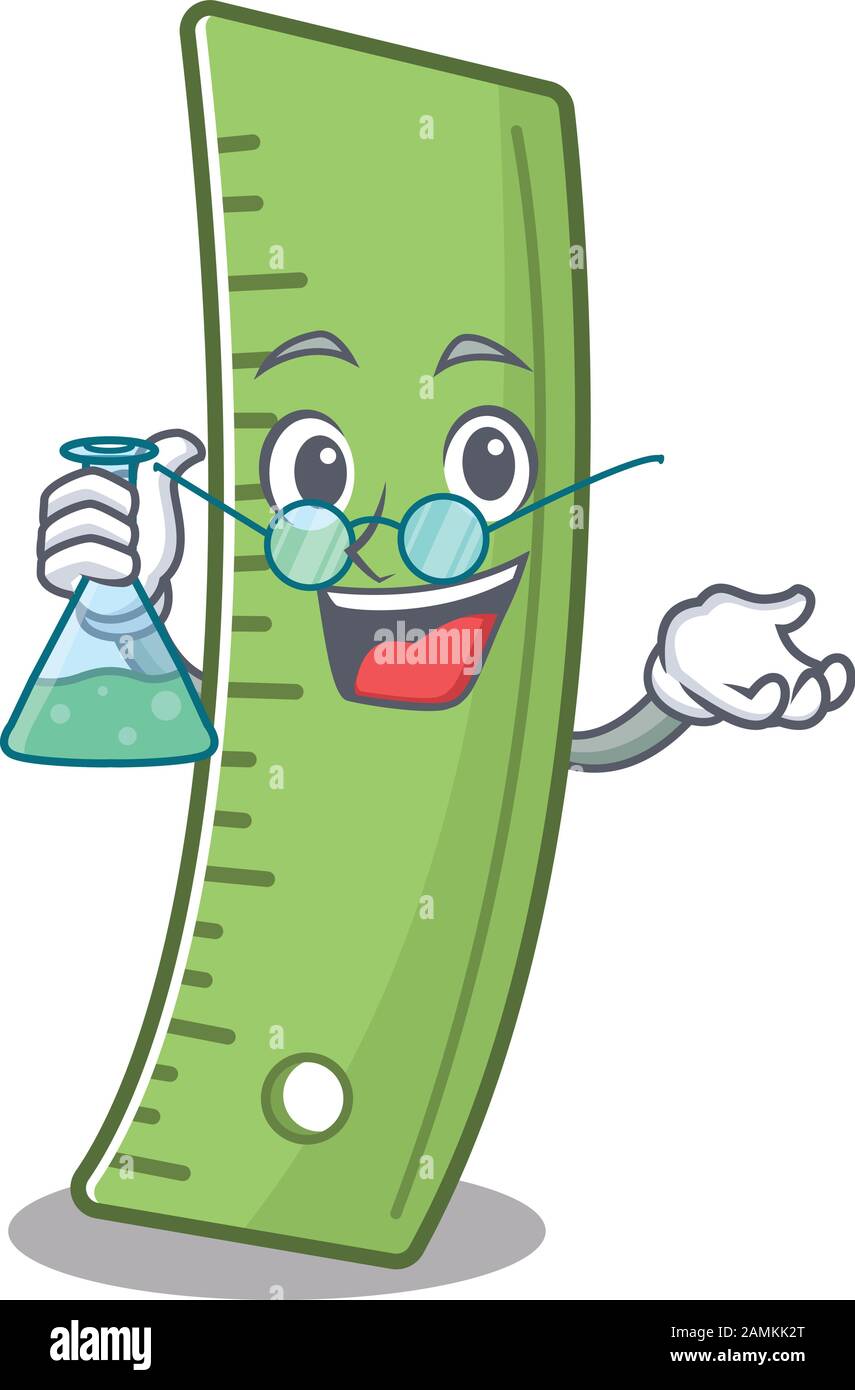 Smart Professor ruler cartoon character with glass tube Stock Vector ...