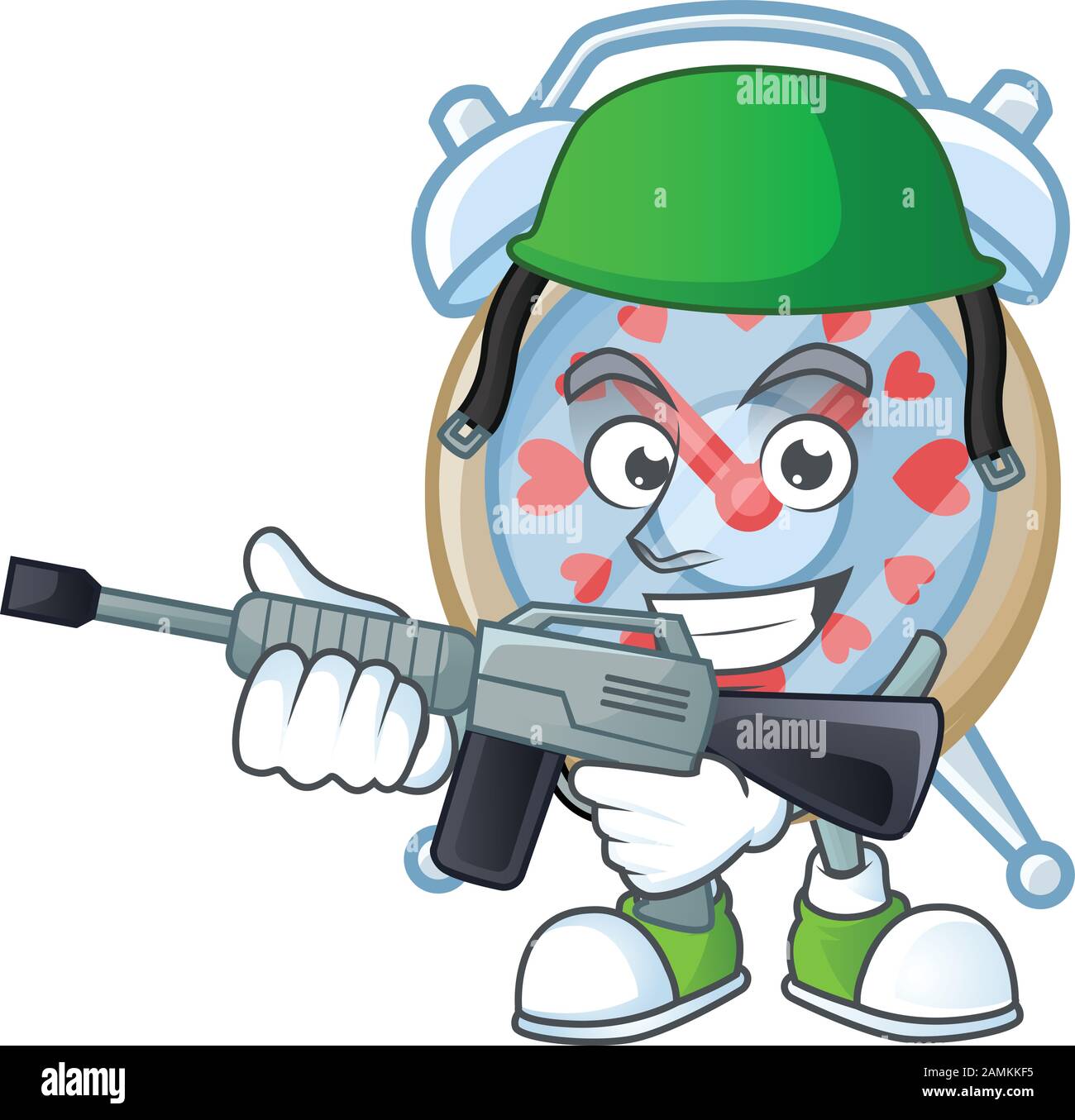 Clock love carton character in an Army uniform with machine gun Stock ...