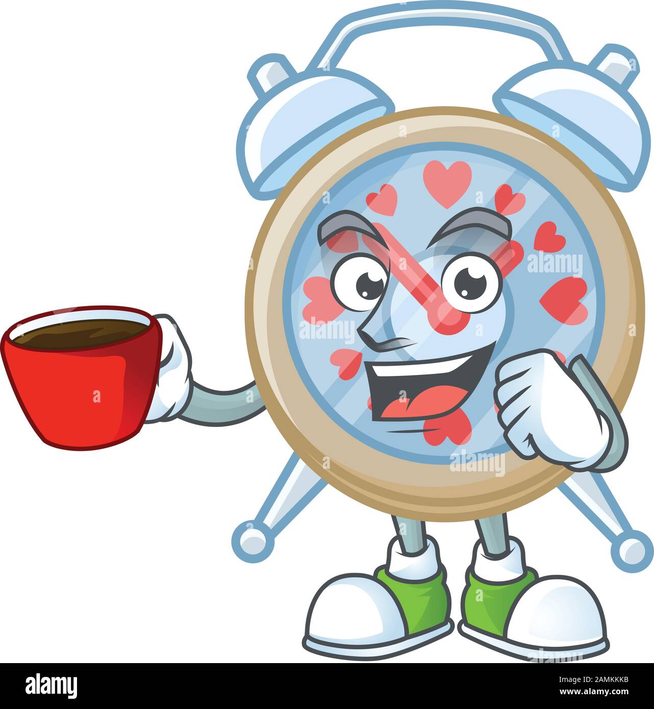 cartoon character of clock love with a cup of coffee Stock Vector Image ...