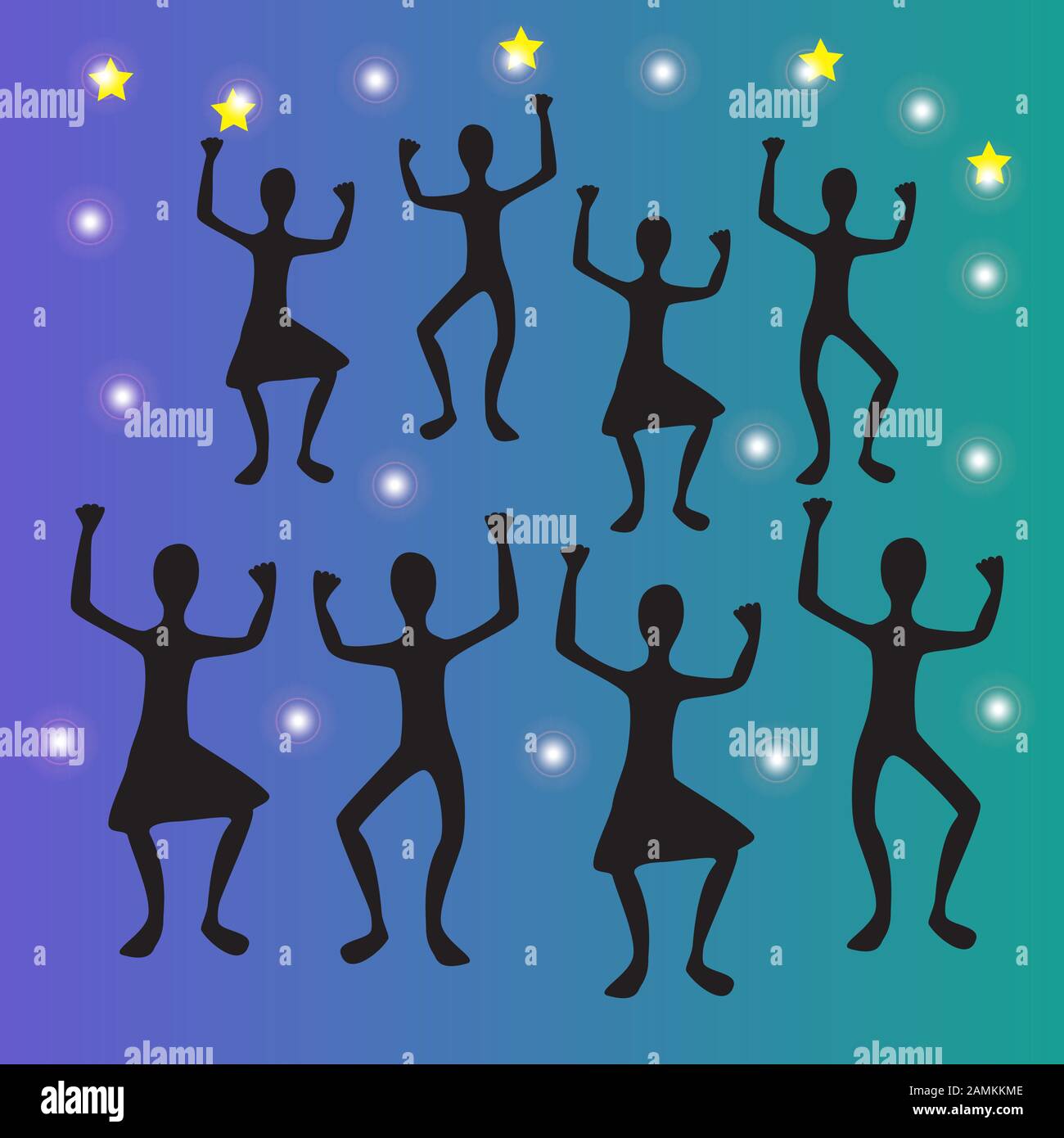 Silhouettes of a group of dancing people at a night disco Stock Vector ...